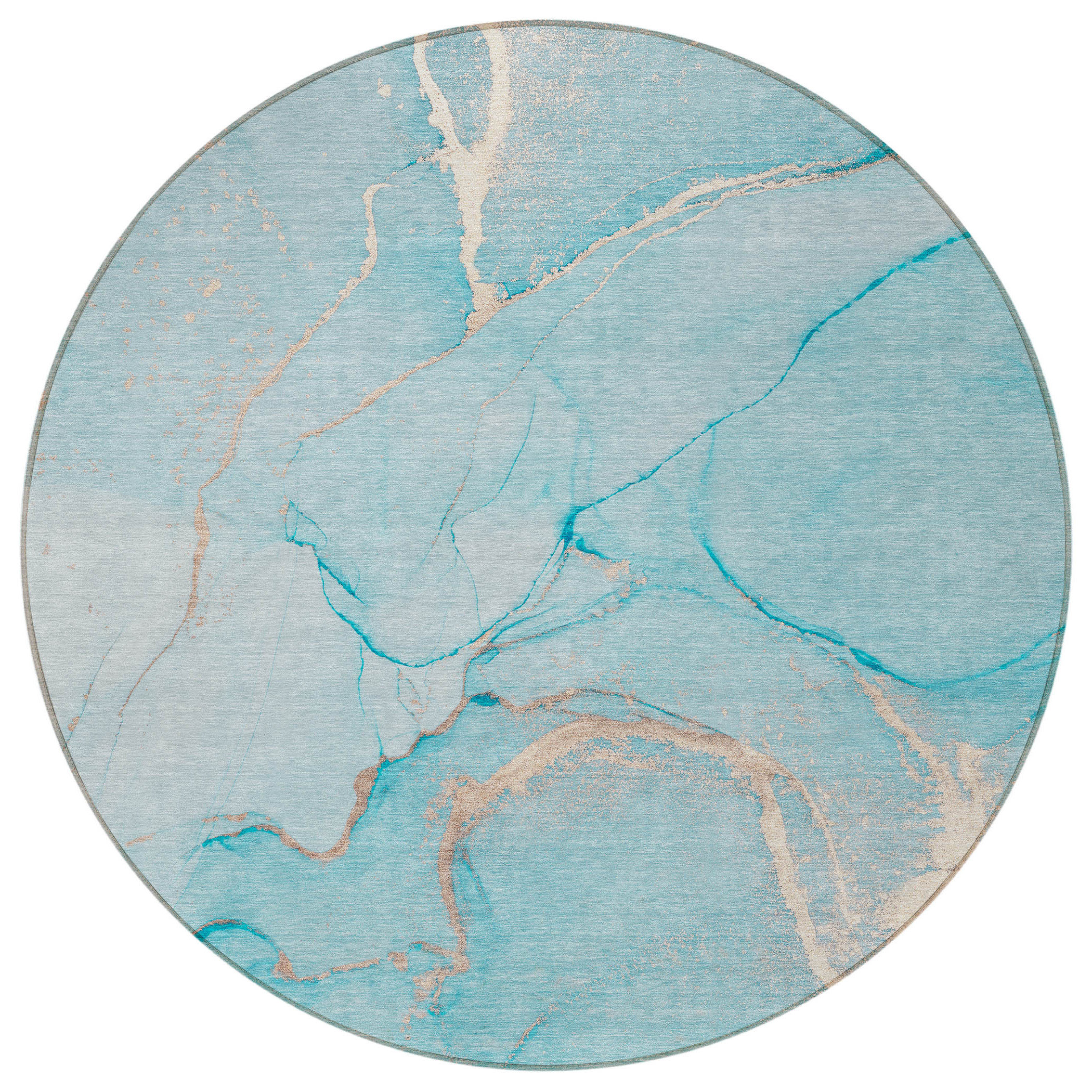 Orren Ellis 8' X 8' Teal Round Abstract Washable Indoor Outdoor Area ...