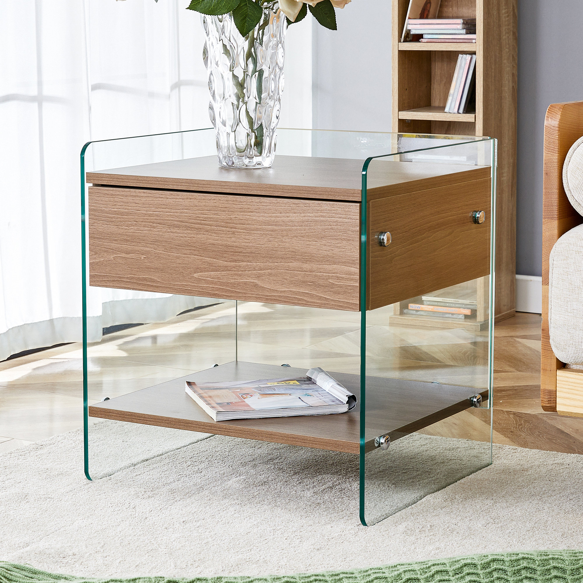 Wrought Studio™ Bedside Table with Drawers Featuring MDF Veneer Top and ...