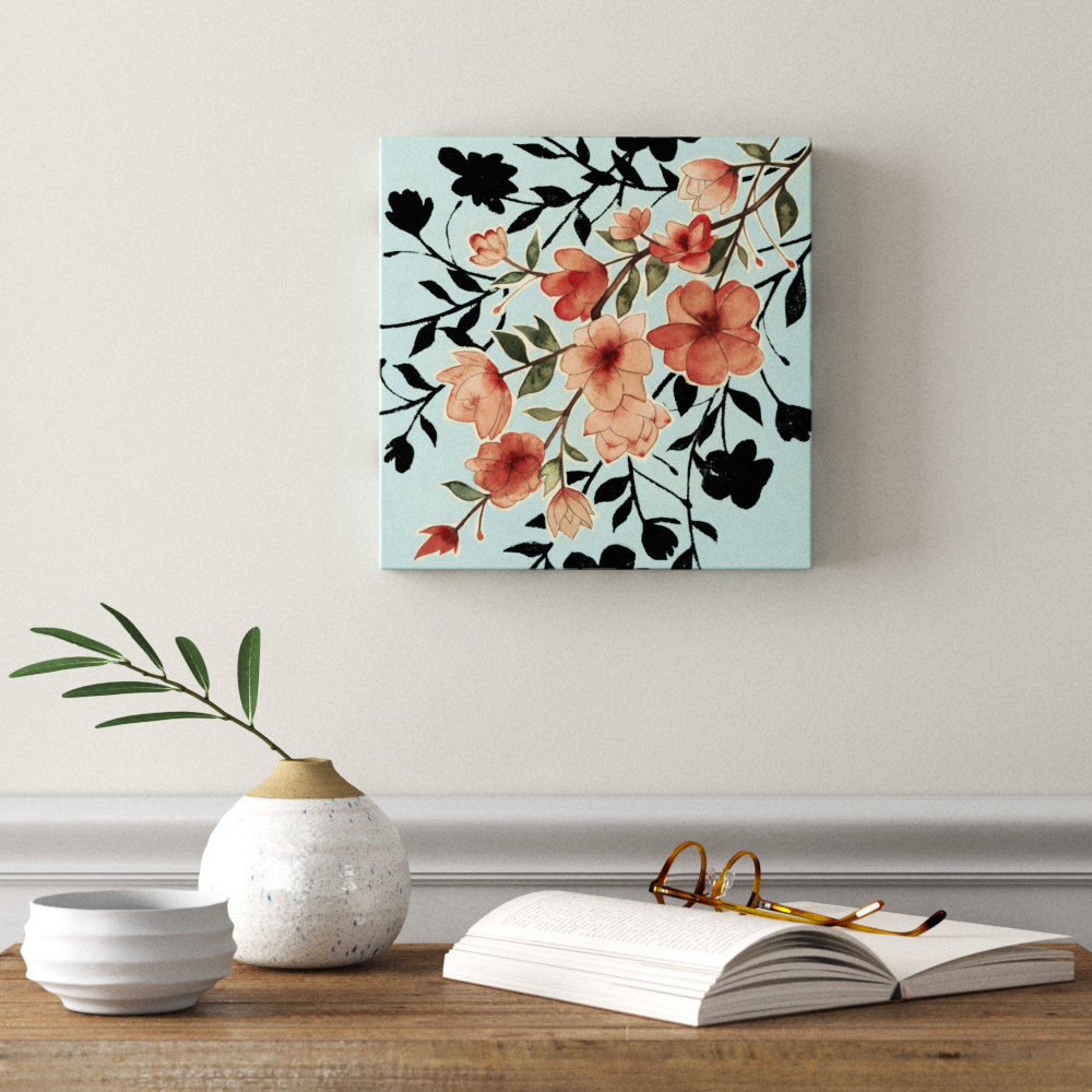 Blue Elephant Golden Cherry Blossoms II by Grace Popp - Wrapped Canvas ...