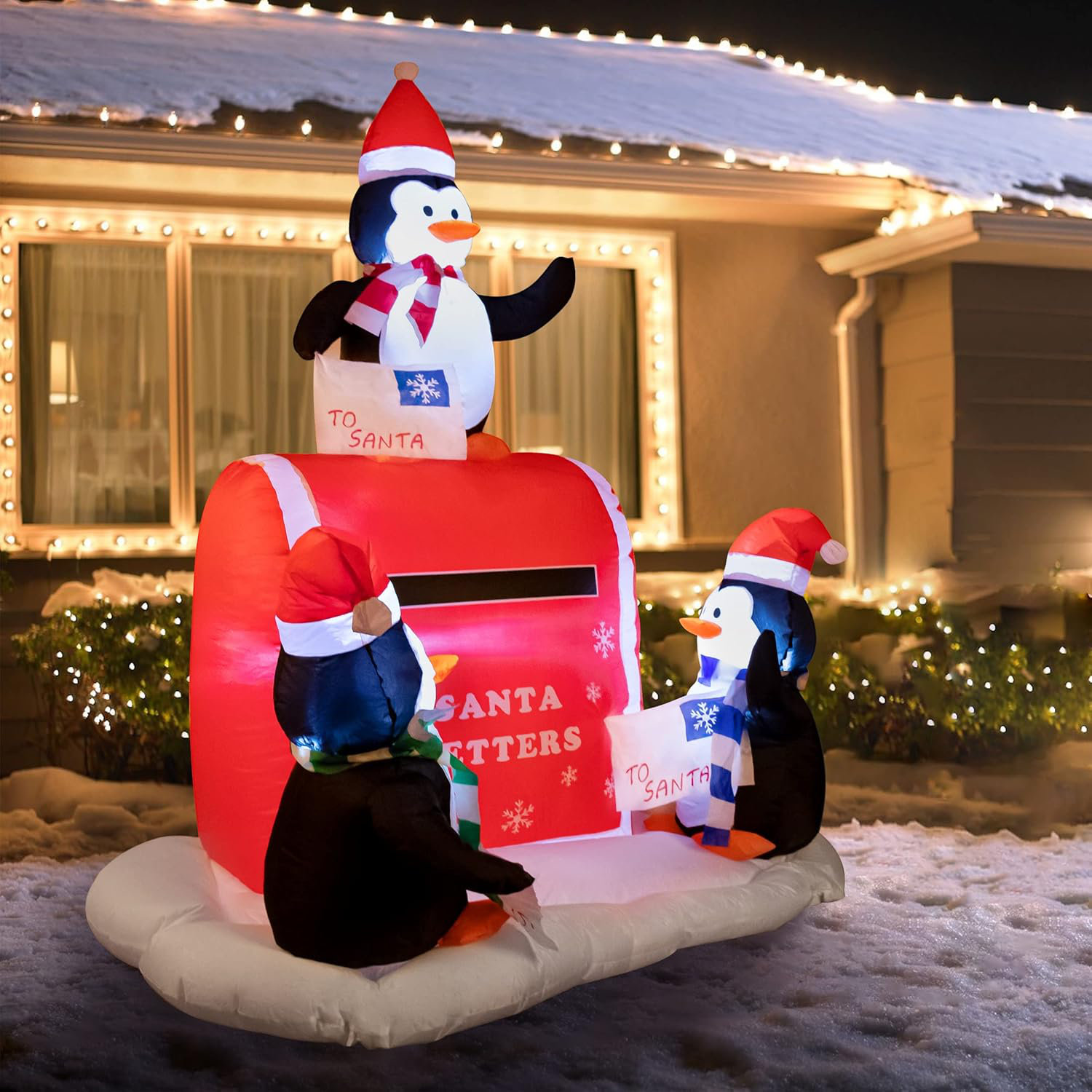 The Holiday Aisle® 6 FT Christmas Inflatables Penguin Mailbox Outdoor ...