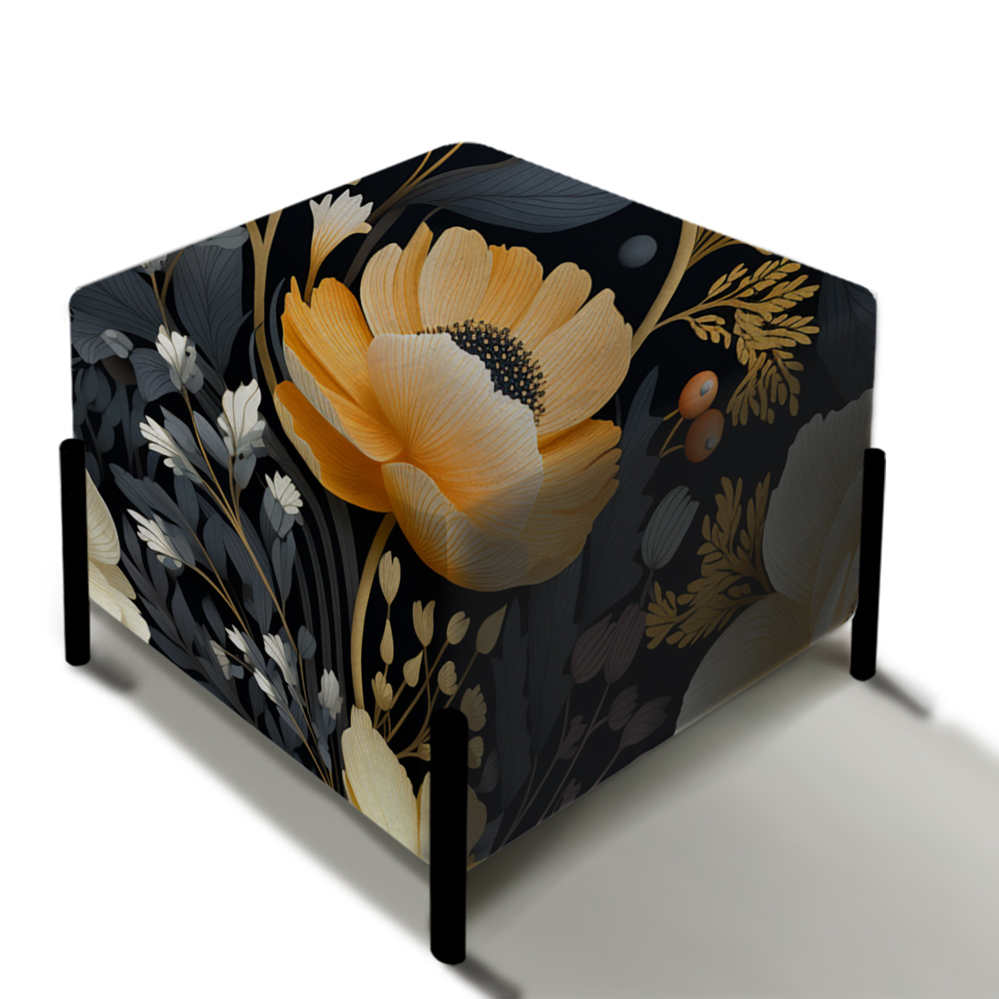 Design Art Autumn Cottage Botanical Garden - Floral Square Ottoman ...