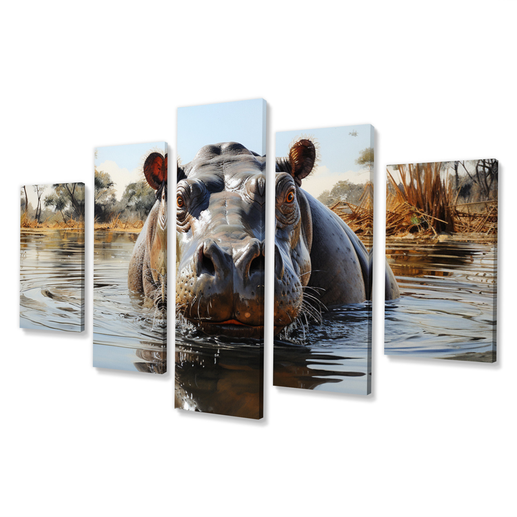Ebern Designs Hippopotamus Rivers Behemoth - Animals Wall Art Print - 5 ...