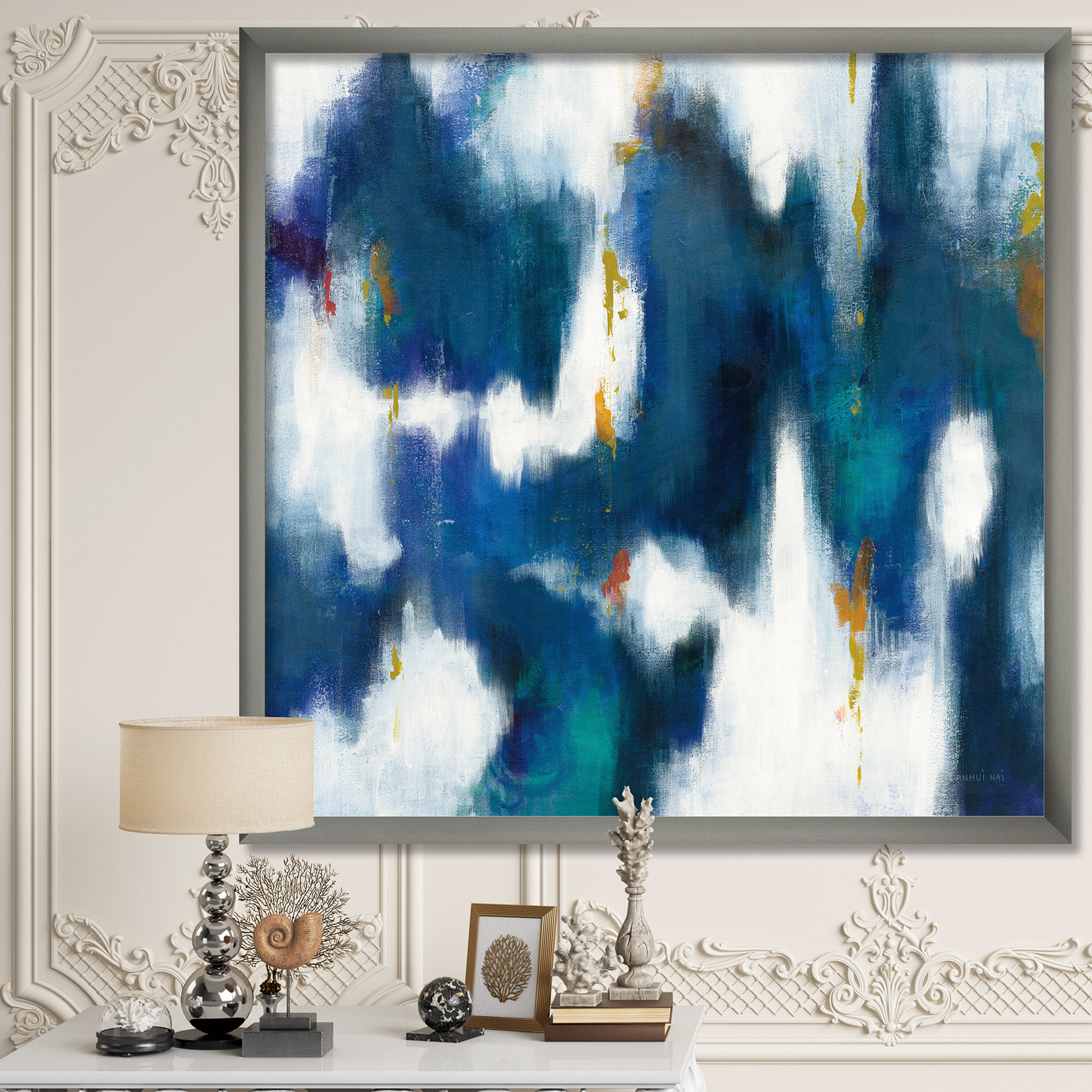 East Urban Home 'Blue Glam Texture II' Picture Frame Painting Print on ...