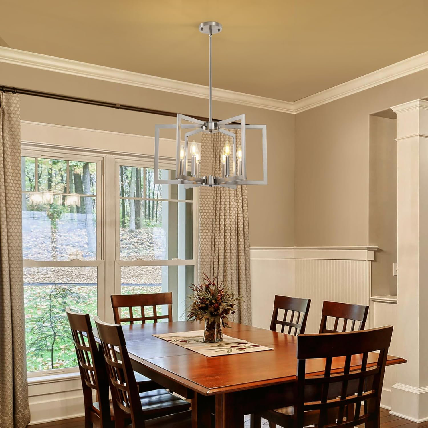 17 Stories Modern Geometric Chandelier With Adjustable Height, Brushed ...