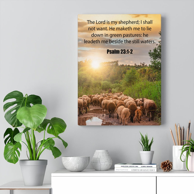 Trinx Green Pastures Psalm 23:1-2 Christian Wall Art Bible Verse Print ...