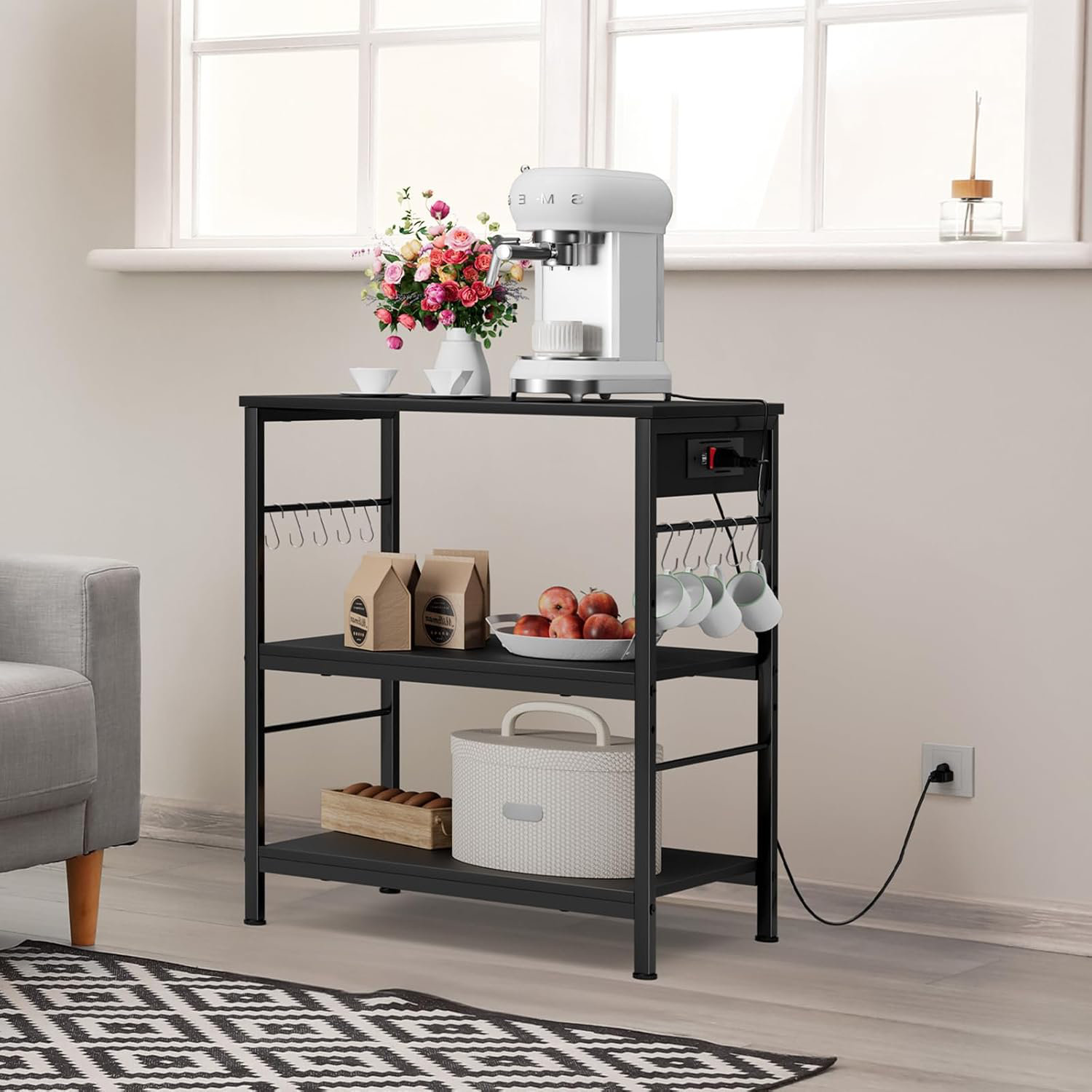 17 Stories Baker's Rack With Power Outlet - Mobile Coffee Station Cart ...