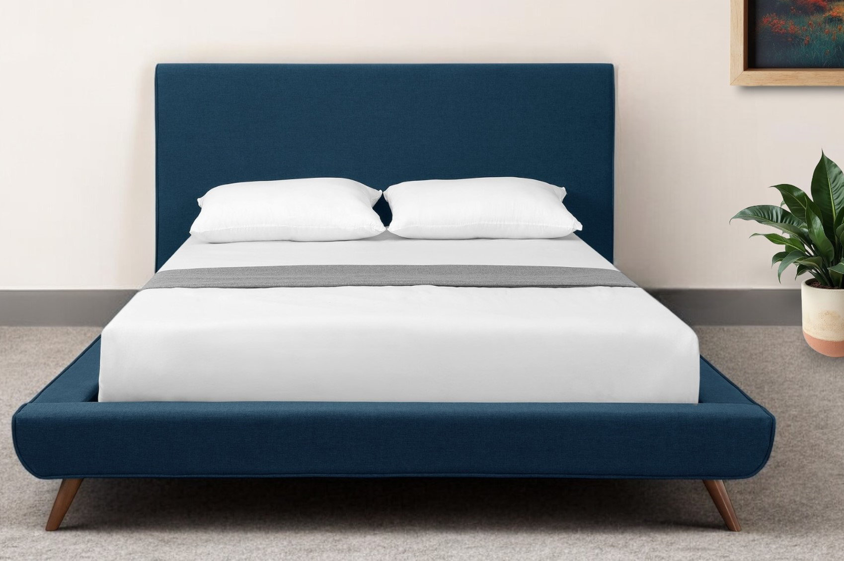 HomeRoots Denim Blue Solid Wood Queen Upholstered Linen Bed - Wayfair ...