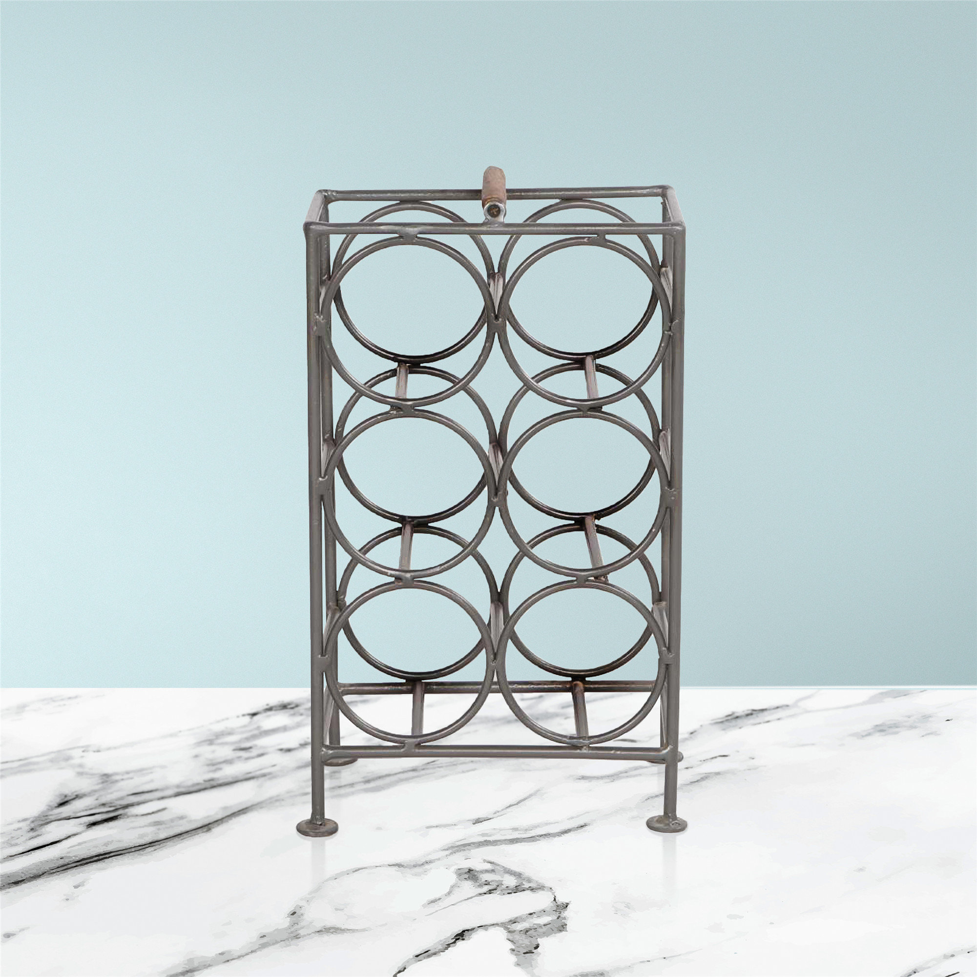 Winston Porter Ruhe 6 Bottle Metal Floor Wine Bottle Rack in Gray | Wayfair