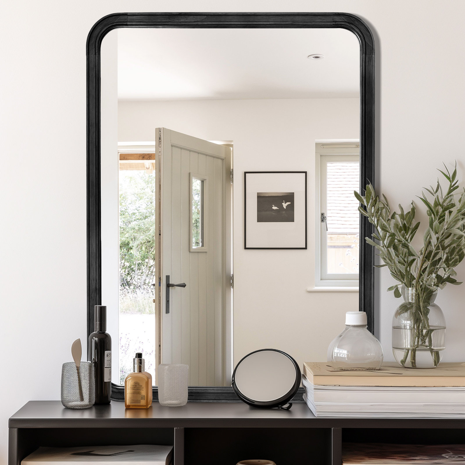 Winston Porter Chavonda Round Corner Rectangle Solid Wood Wall Mirror ...