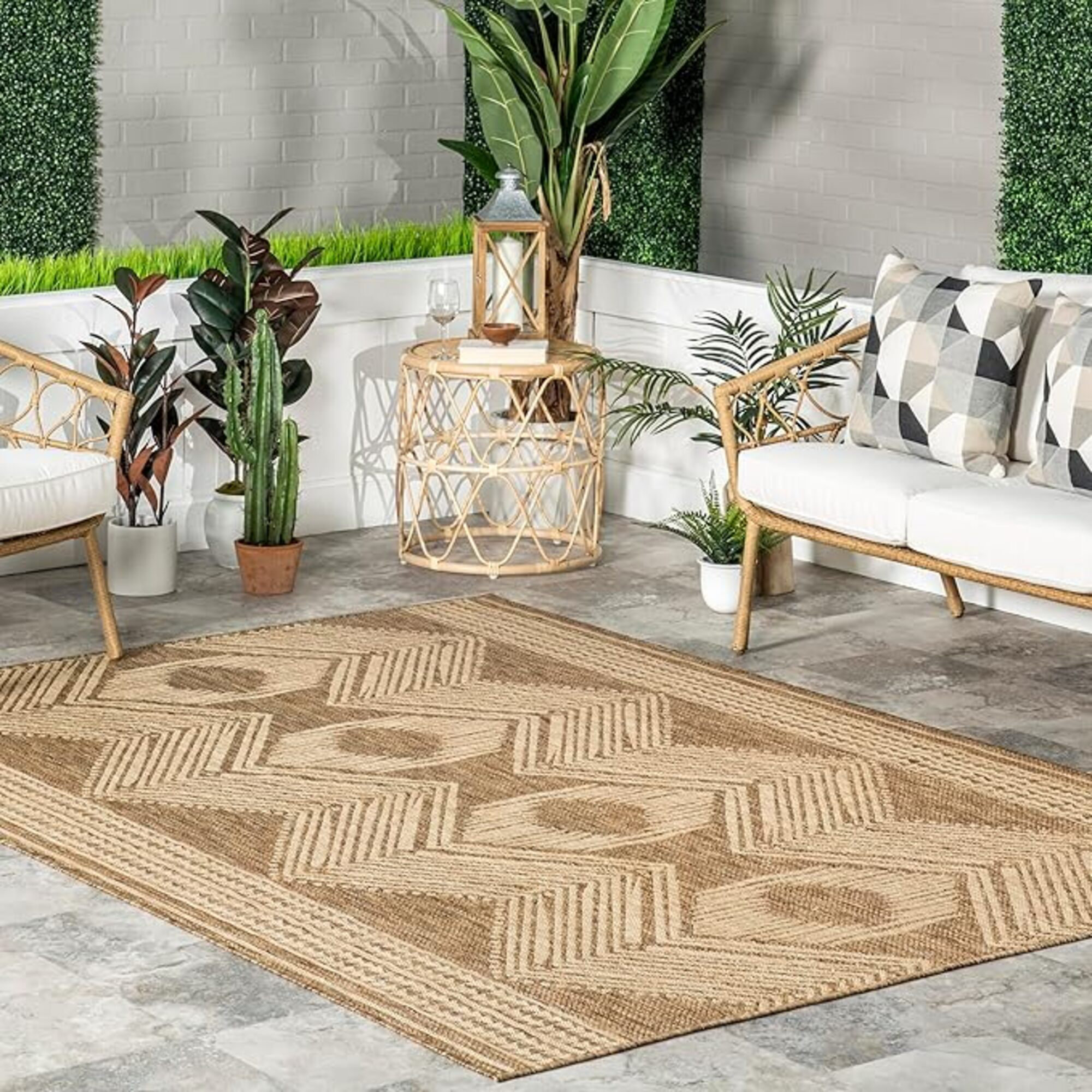 Loon Peak 6' 7" X 9' Outdoor Tribal Geometric Area Rug, Stain Resistant ...
