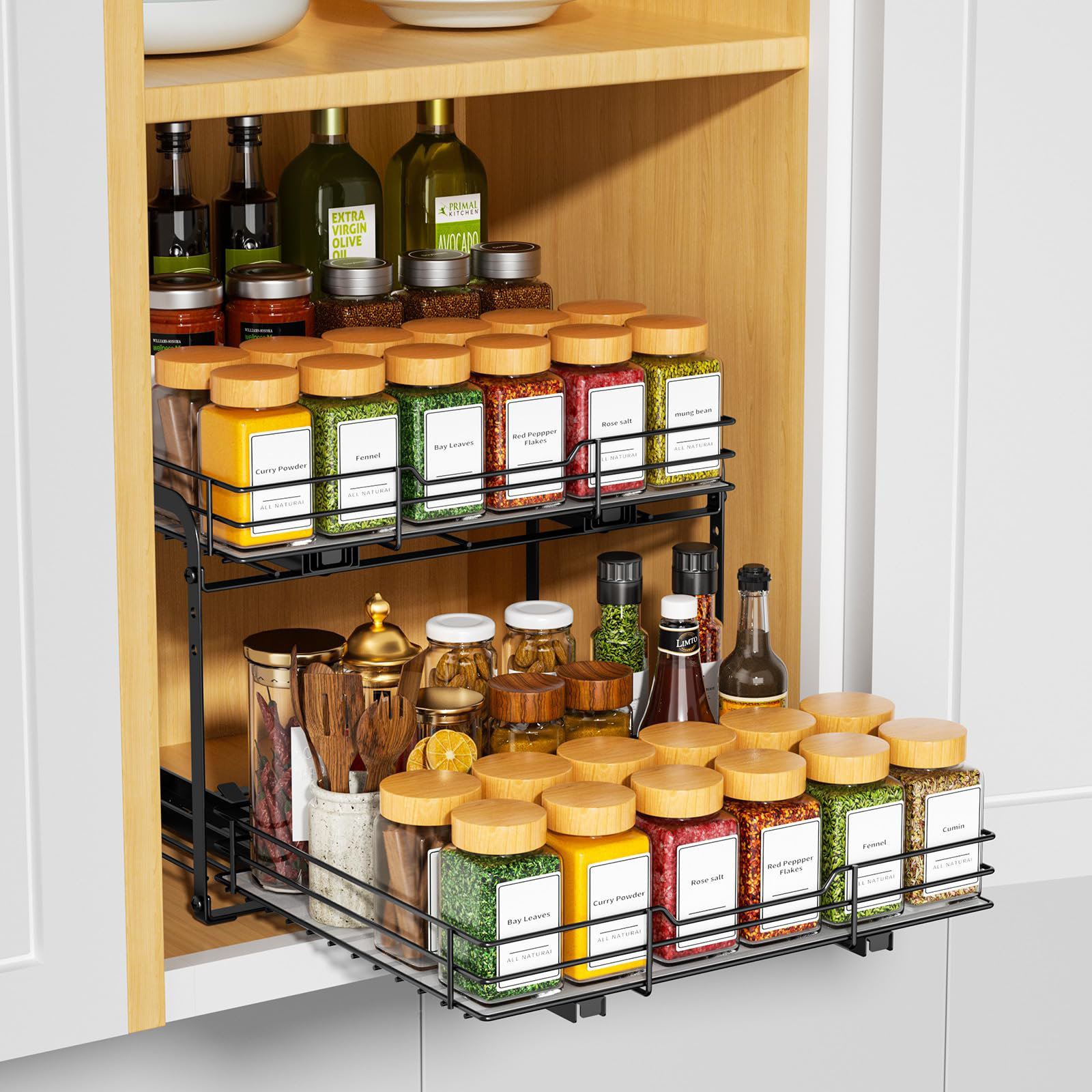 Mint Pantry Spice Rack Organizer For Cabinet, 2 Tier Slide Out Spice ...