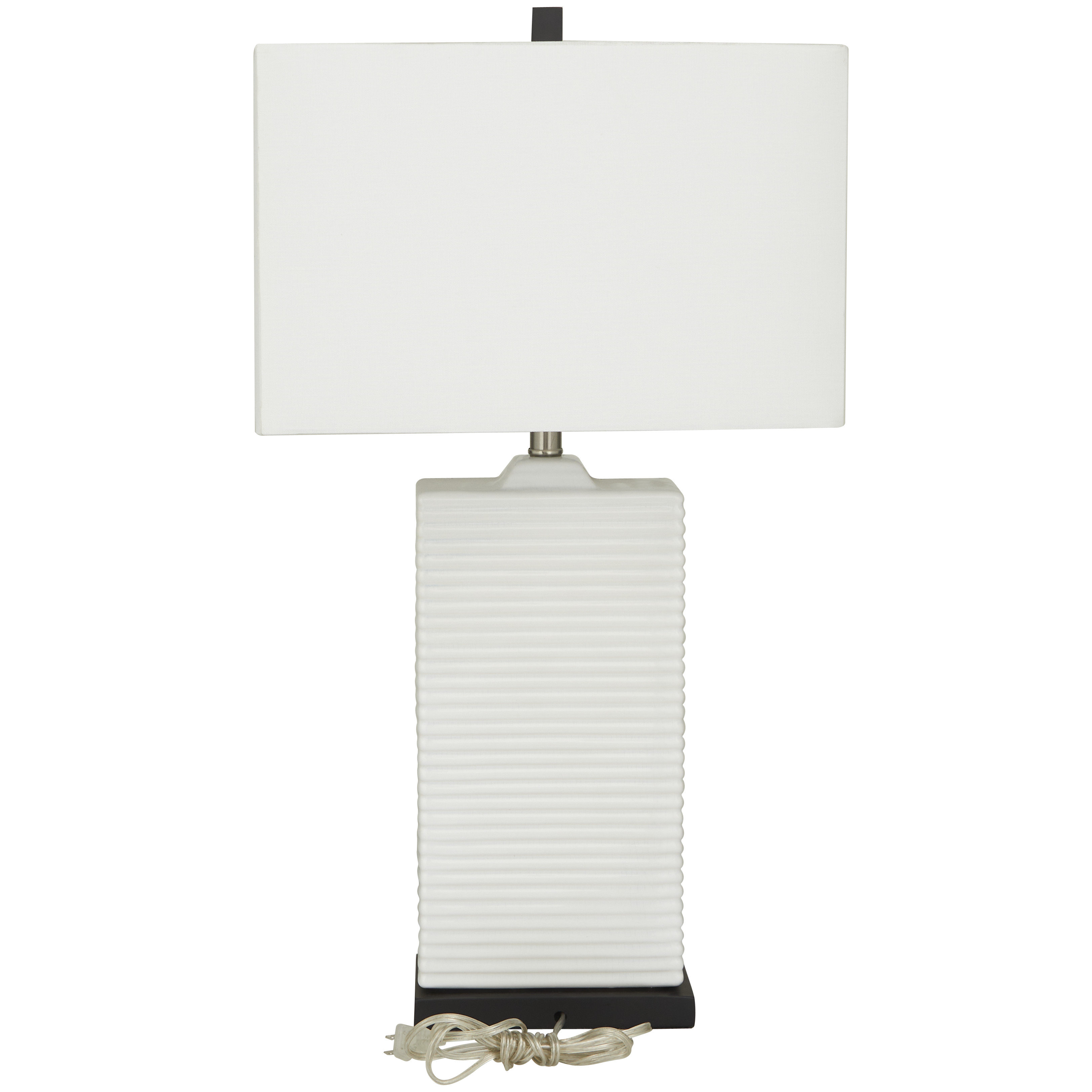 Latitude Run® Ceramic Fluted Base White Table Lamp with Drum Shade ...