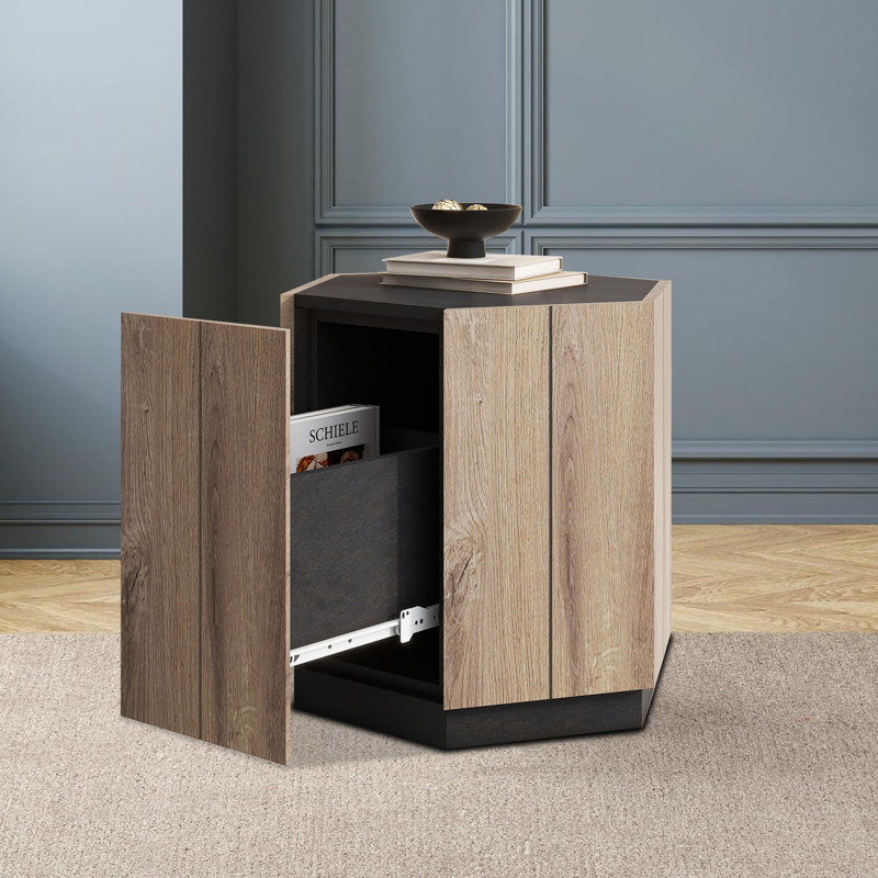 Latitude Run® Vintage Chic Wooden Hexagonal End Table With A Drawer ...