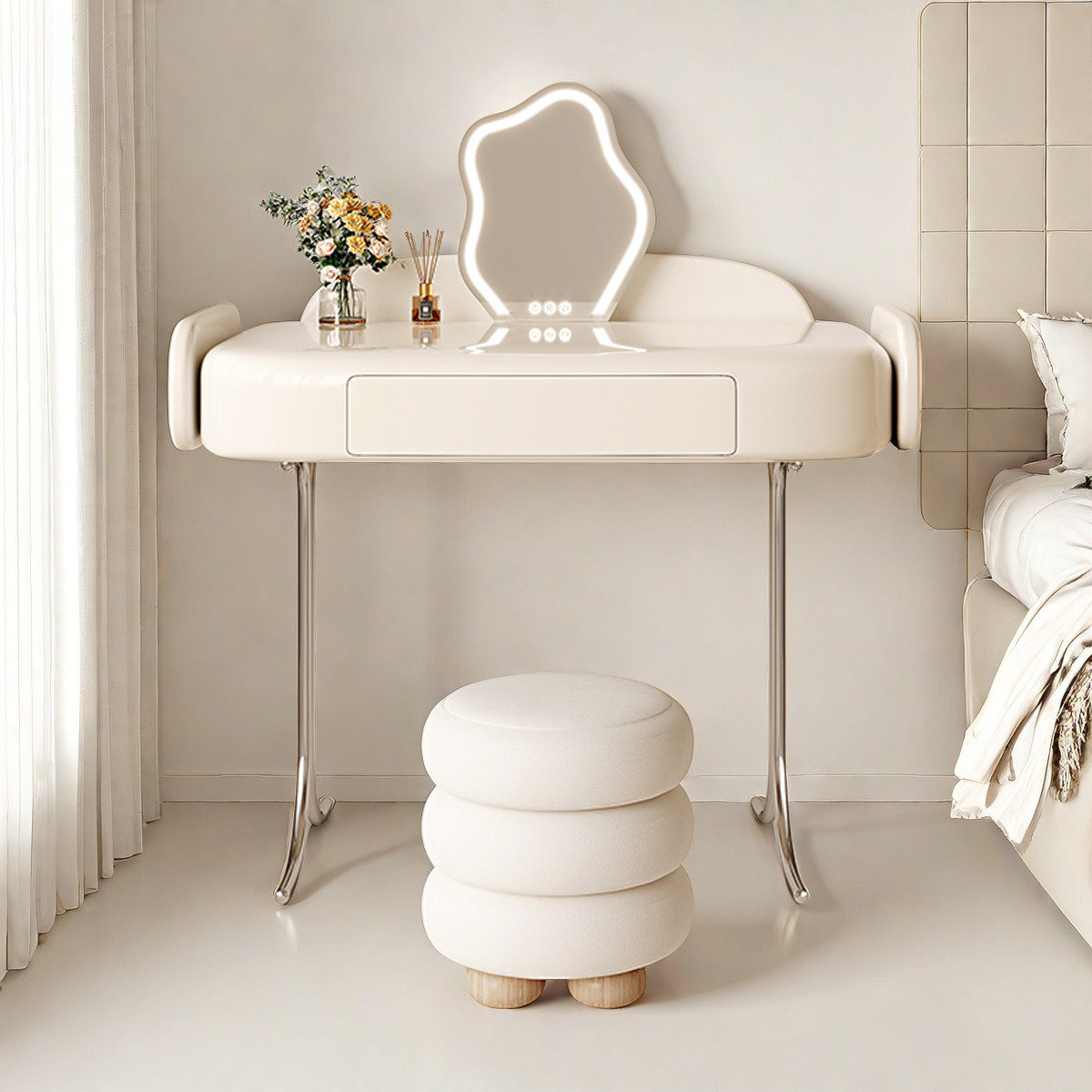 Orren Ellis Modern Creamy Cute Wooden Makeup Vanity Vanity | Wayfair