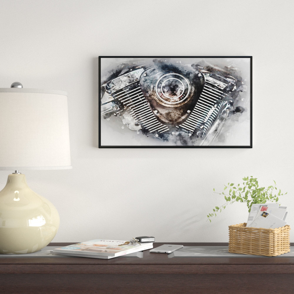 East Urban Home Motorcycle Engine Watercolor - Floater Frame Oil ...