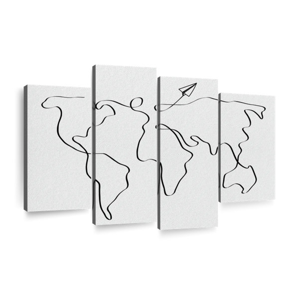 17 Stories " One Line World Map Multi Piece Canvas Print " by Avery S 4 ...