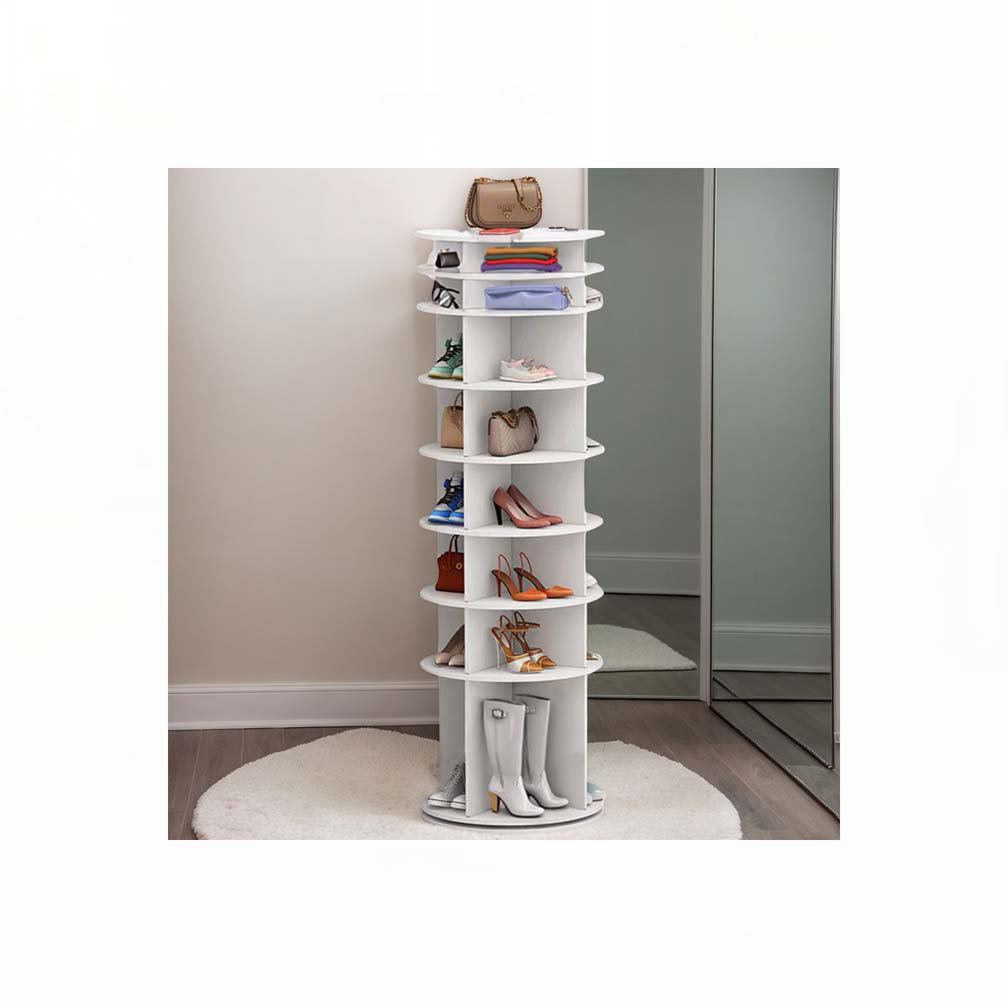 Ebern Designs 8 Tier Rotating Shoe Rack Tower, Spinning Shoe Display ...