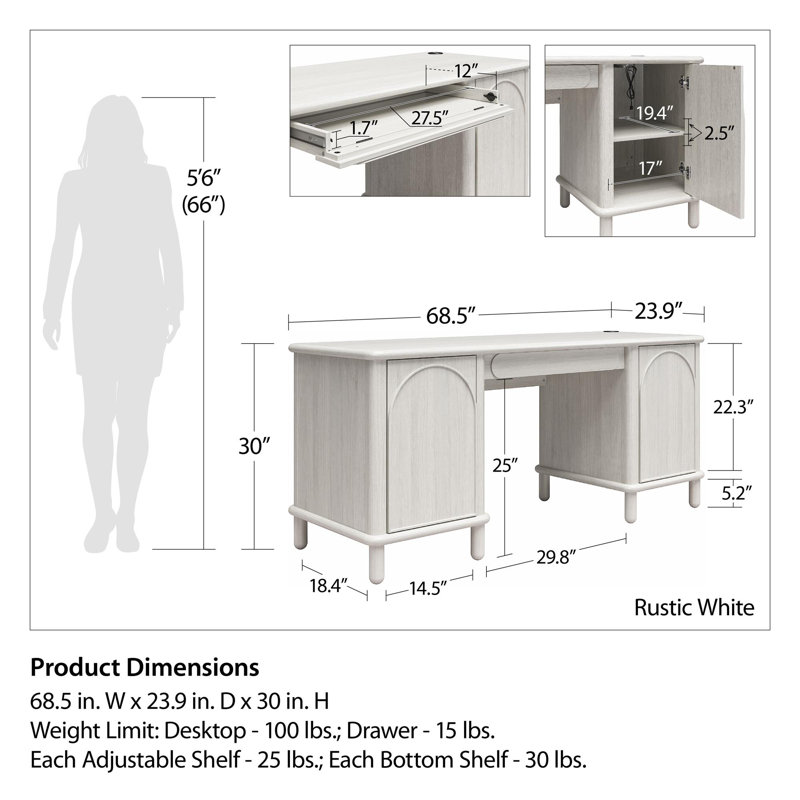 CosmoLiving by Cosmopolitan Selena Double Pedestal Desk & Reviews | Wayfair