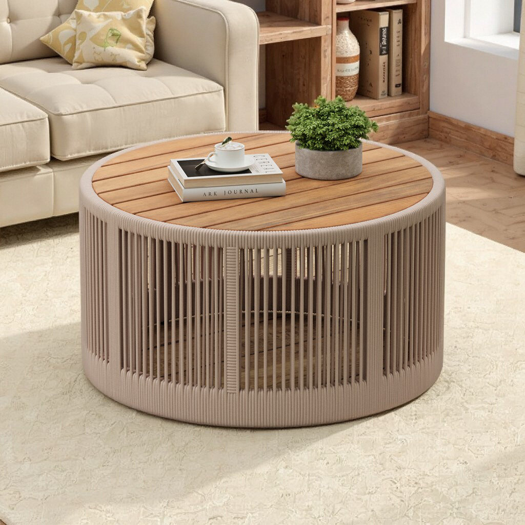 Latitude Run® Coastal-Charisma Round Coffee Table - Acacia Wood & Rope ...