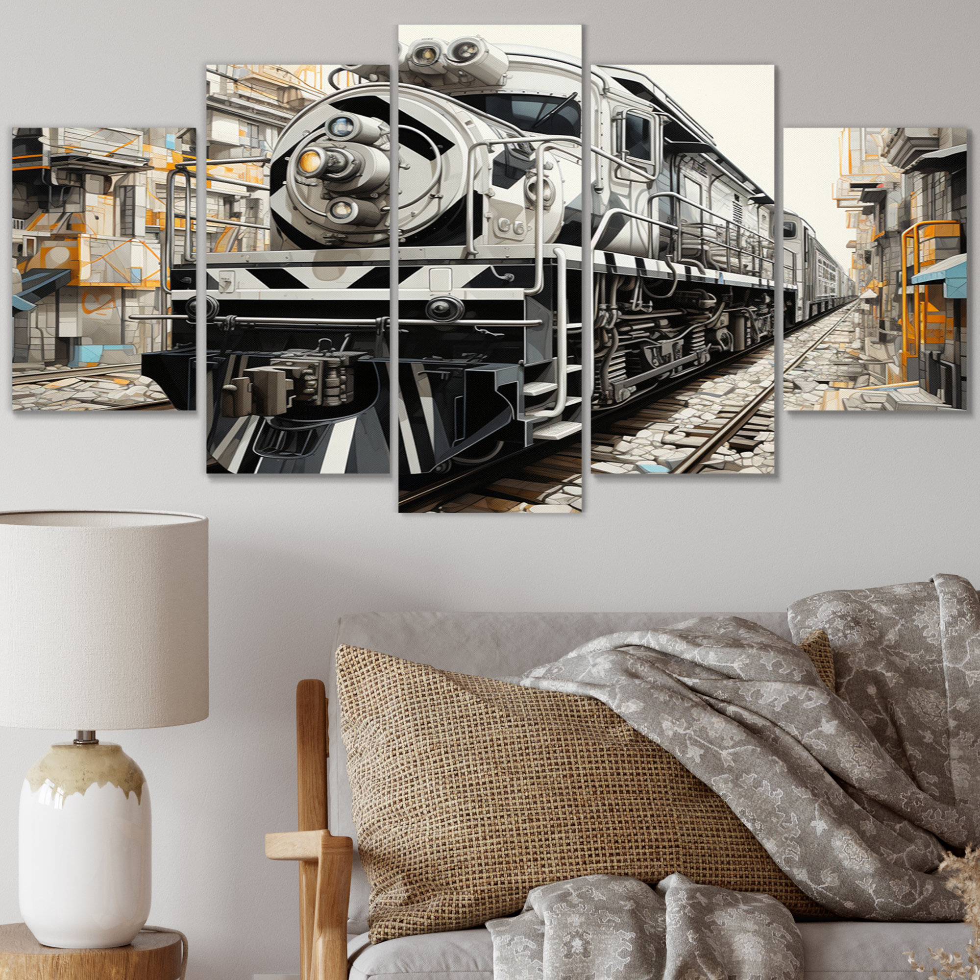 17 Stories Grey Train Geometric Momentum - Transportation Wall Art ...