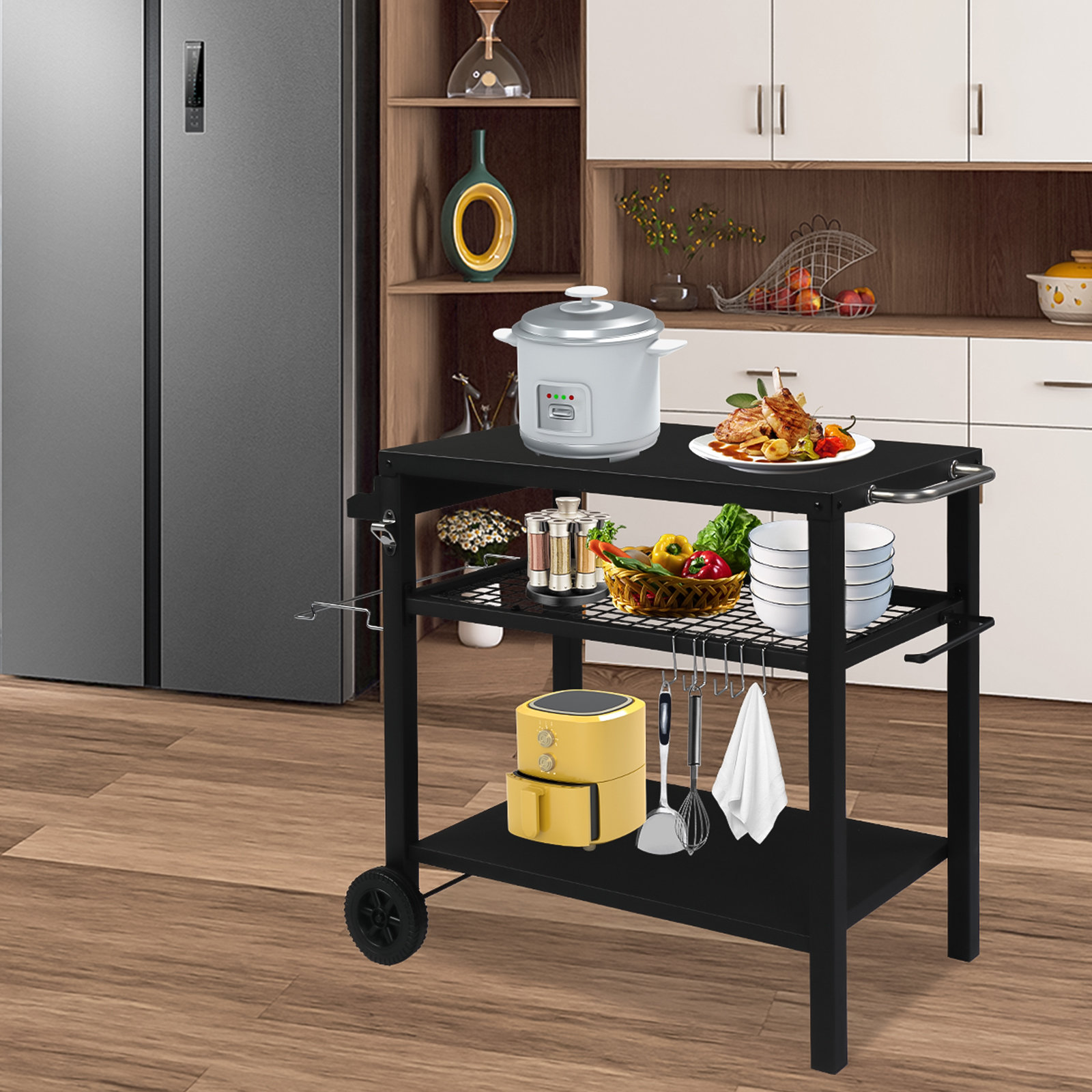 Wade Logan® Bernece Outdoor Grill Dining Cart Movable BBQ Trolley with ...