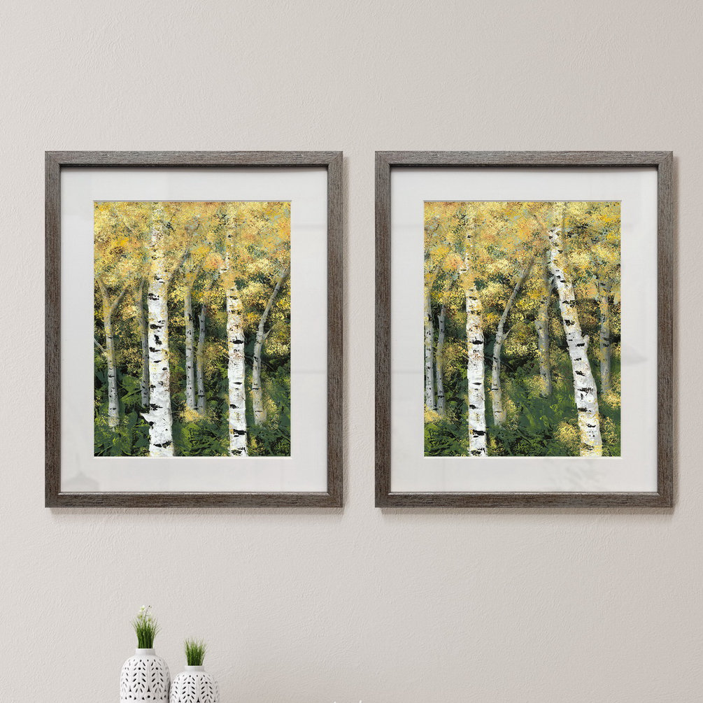 Millwood Pines Birch Treeline II - 2 Piece Picture Frame Painting Print ...