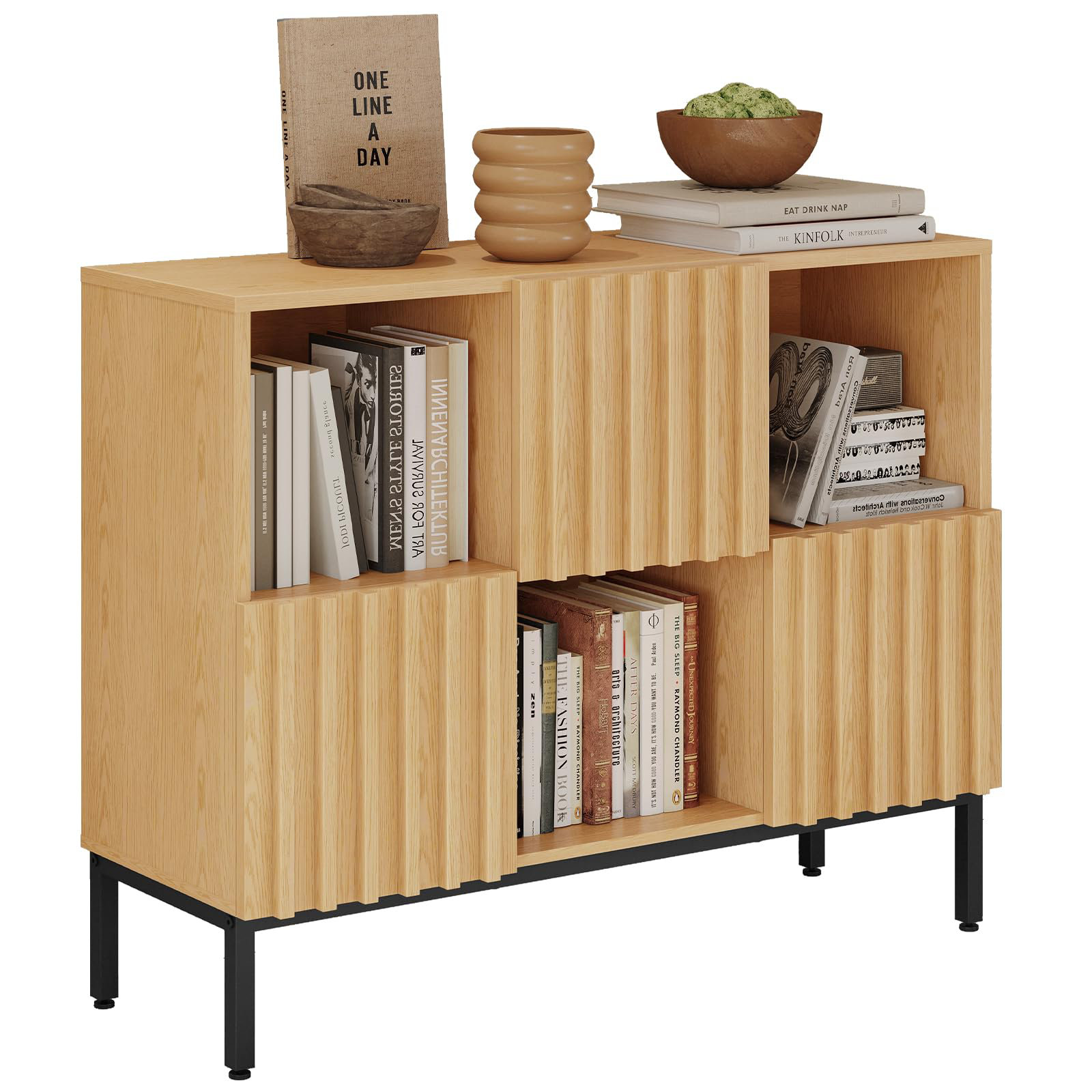 Corrigan Studio 6 Cube Bookcase, Fluted Bookcase with Doors, Cabinet ...