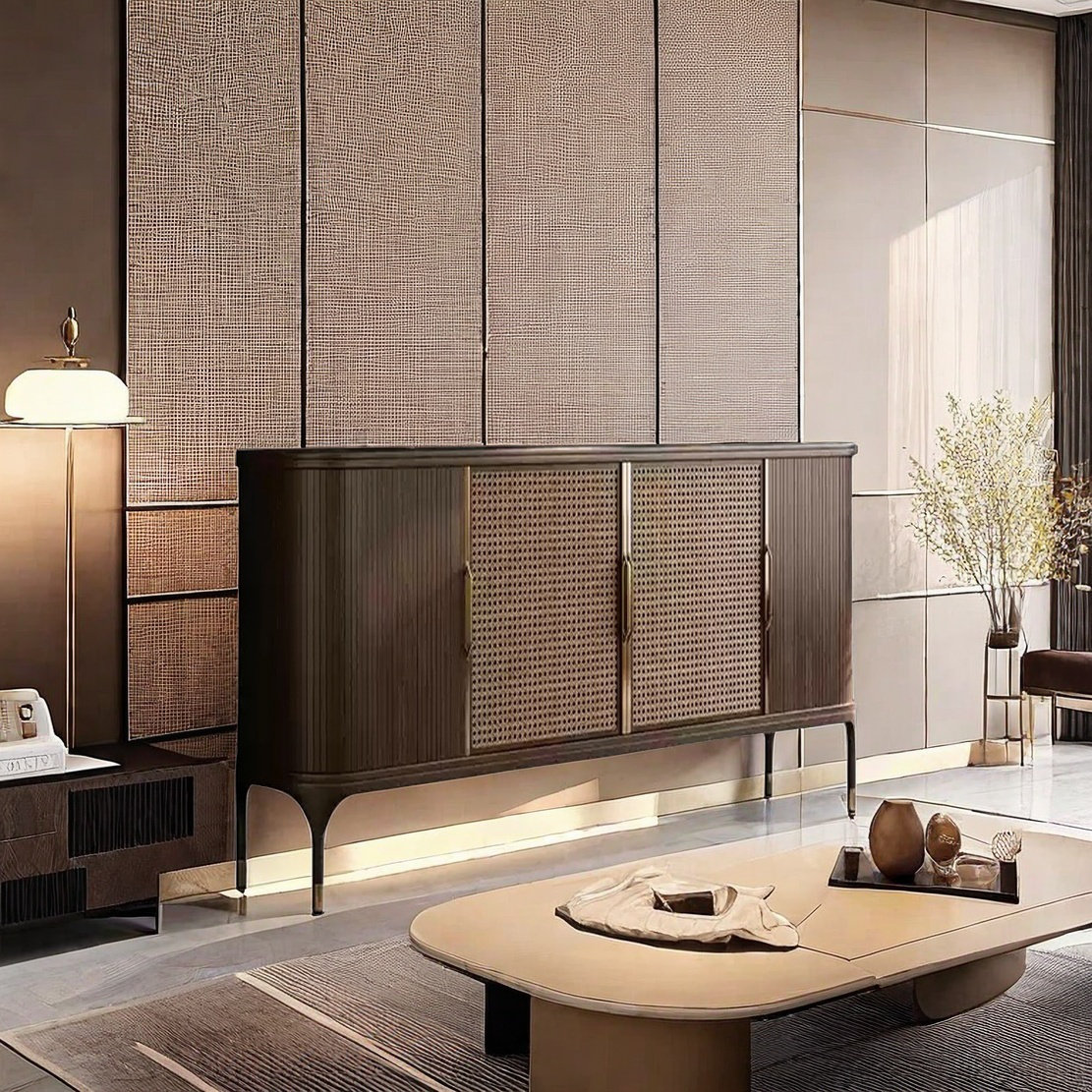 Vivid Space Creation Retro Sideboard With Rattan Weaving Doors ...
