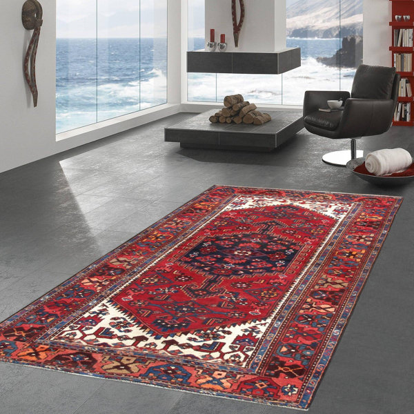 Canvello Vintage Hamadan Wool Navy Rust Rug - 4'4" X 7'10" | Perigold