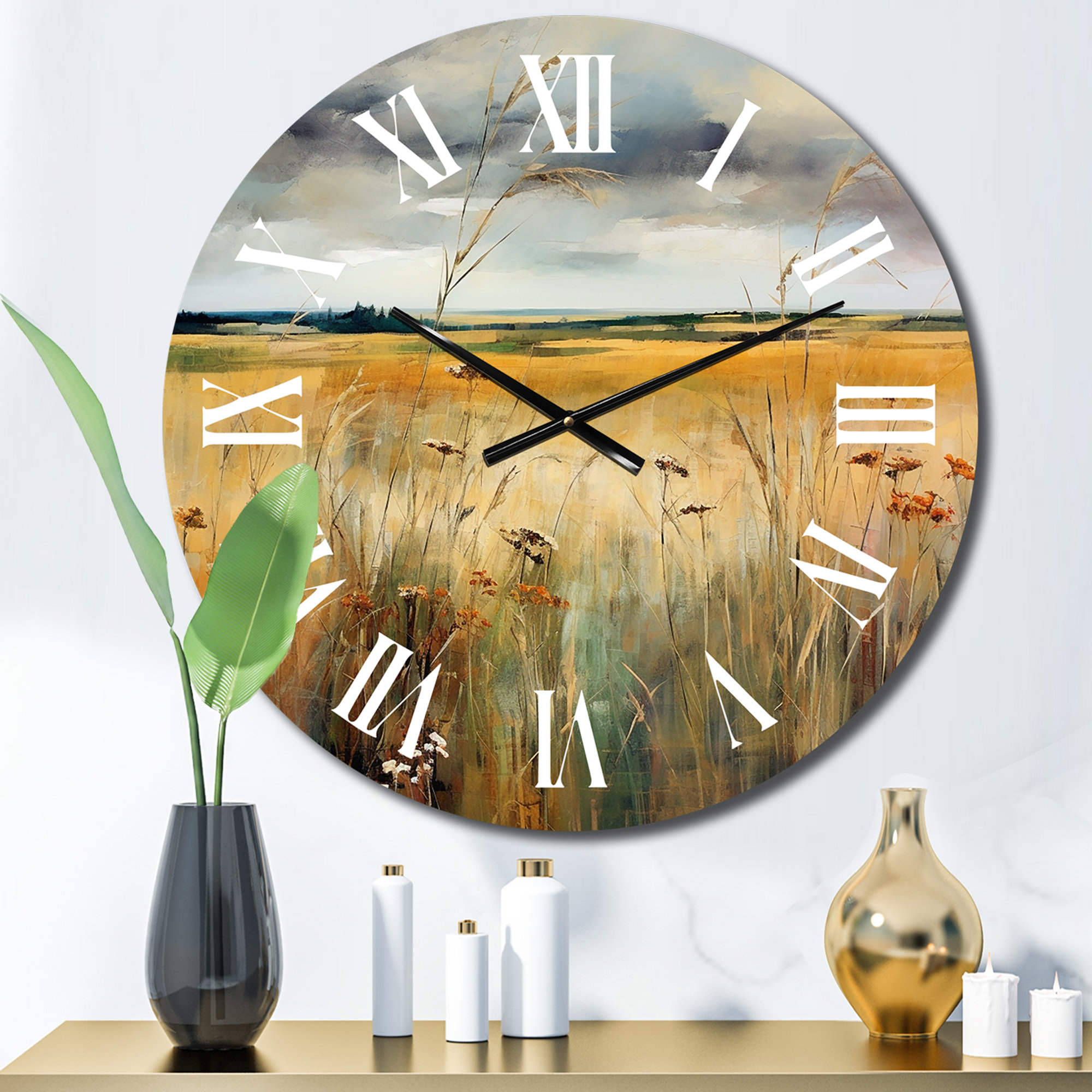 Design Art Calming Meadow III Metal Wall Clock | Wayfair