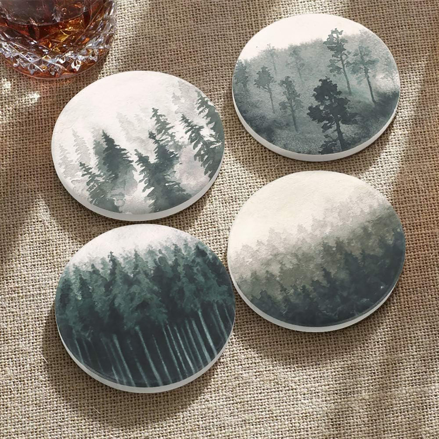 Millwood Pines Forest Pattern Coasters - Round Drinks Absorbent Stone ...