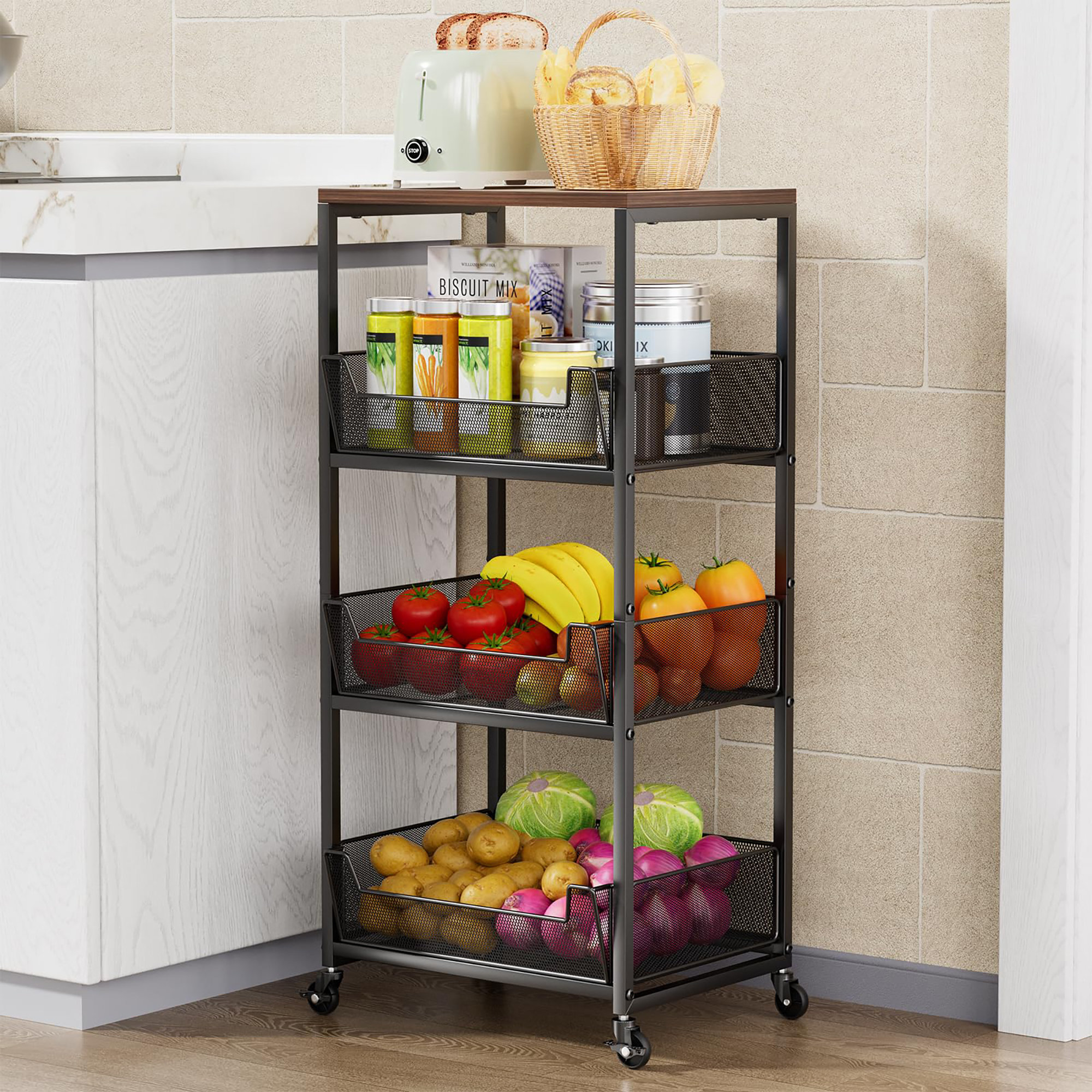 Ebern Designs 4-Tier Rolling Storage Cart with Wheels | Wayfair