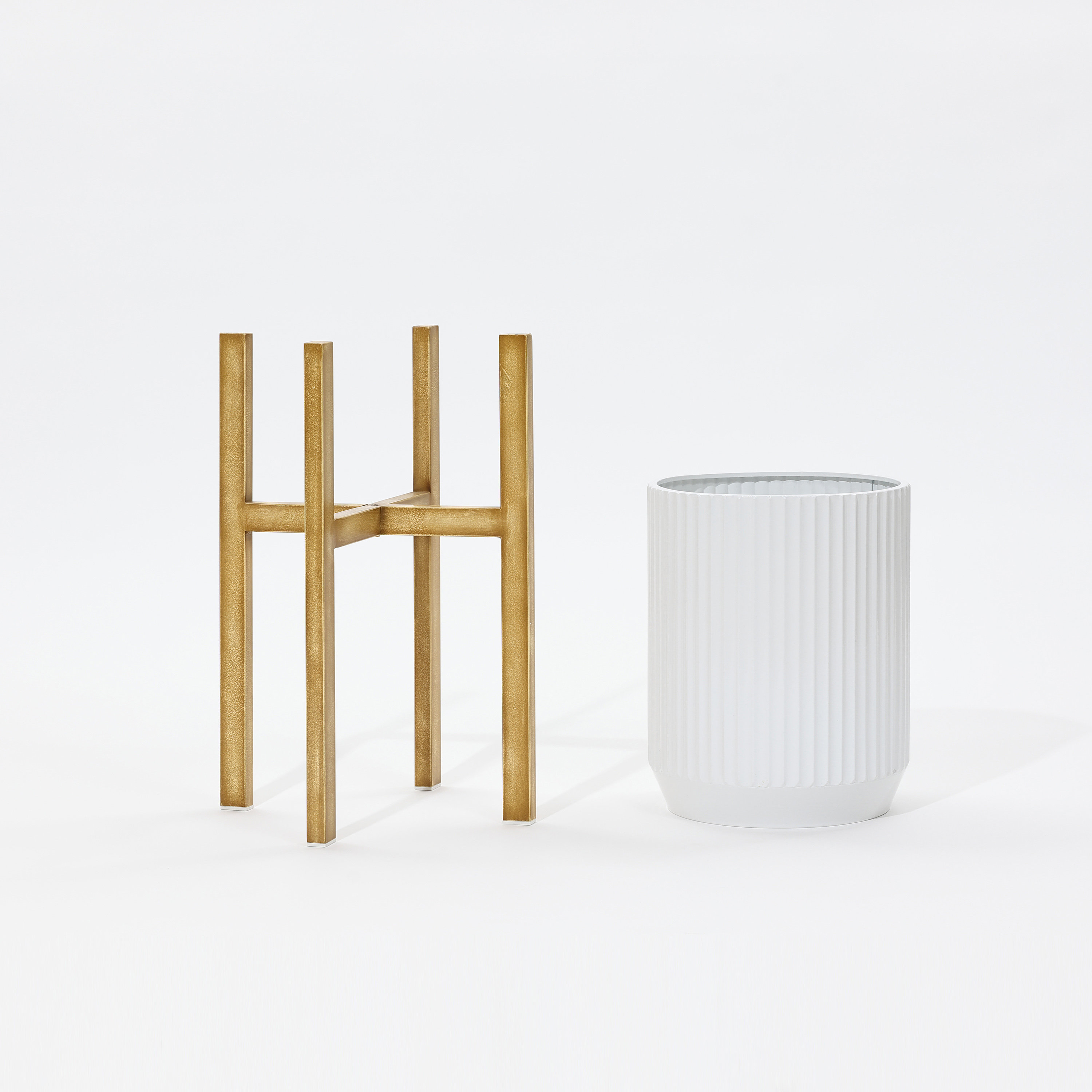 Latitude Run® 2-Piece Handmade White Fluted Round Metal Pot Planters ...