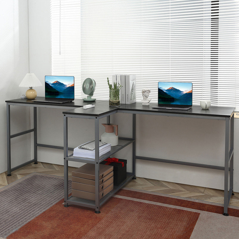 17 Stories 83" Two Person Computer Desk with 2 Storage Shelves, Double ...