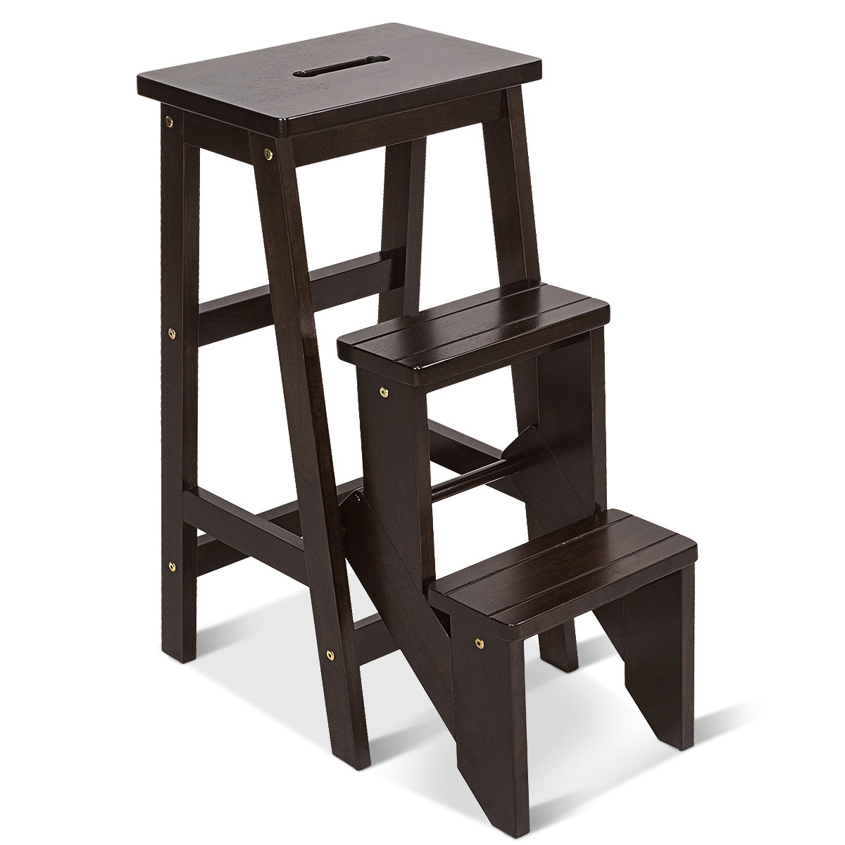Alcott Hill® Cantrell Folding 3 Step Wood Step Stool with 200 lb. Load ...