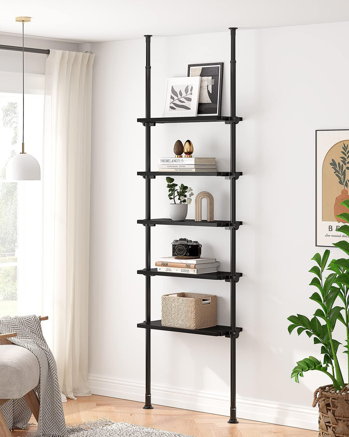Rebrilliant 5-Tier Adjustable Ladder Bookshelf, Narrow Tall Bookcase ...