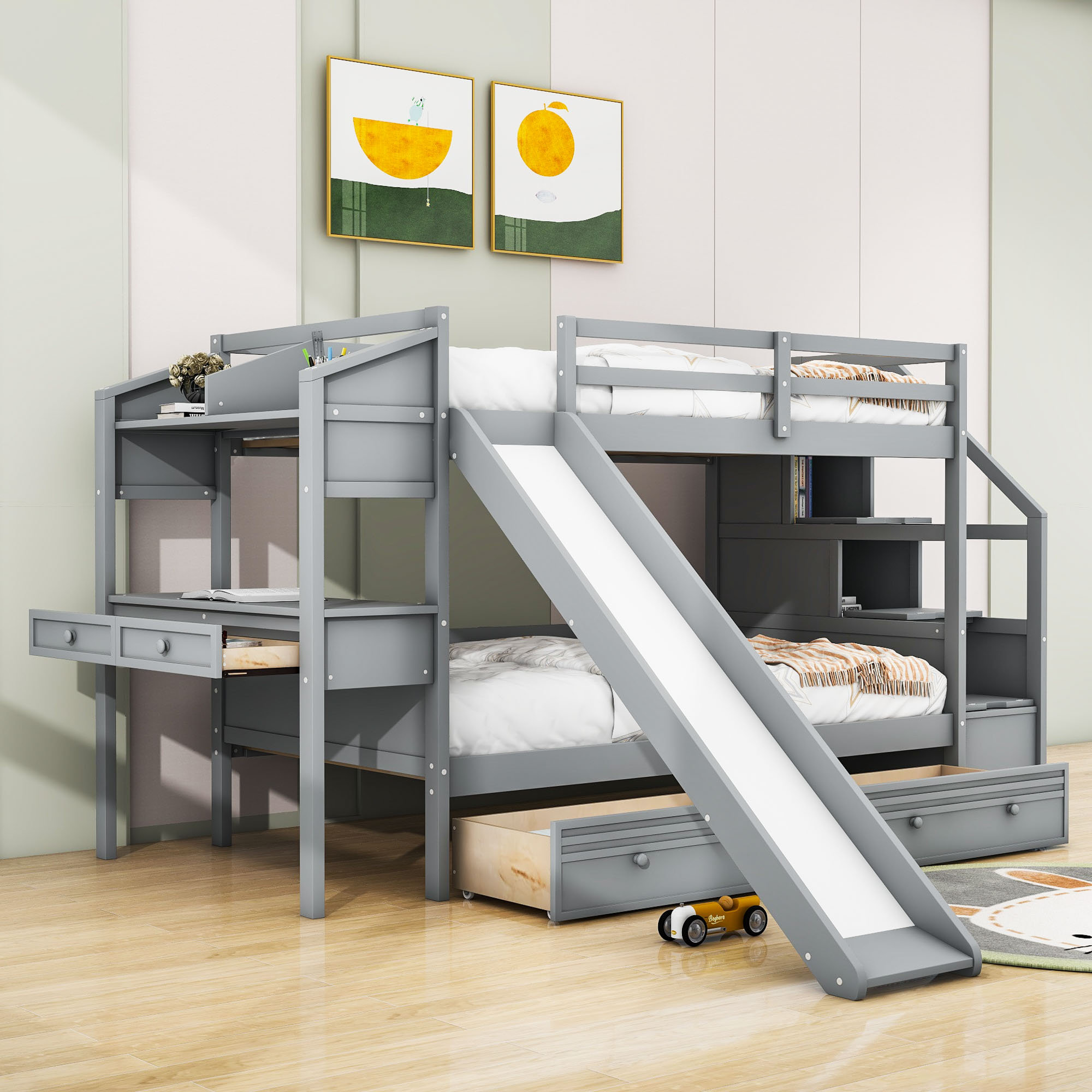 Harriet Bee Jareal Twin over Twin 4 Drawer Standard Bunk Bed with Built ...