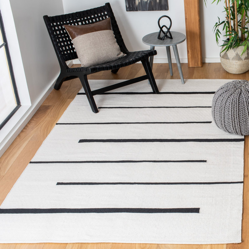 AllModern Mana Striped Handwoven Cotton Ivory/Black Area Rug & Reviews ...