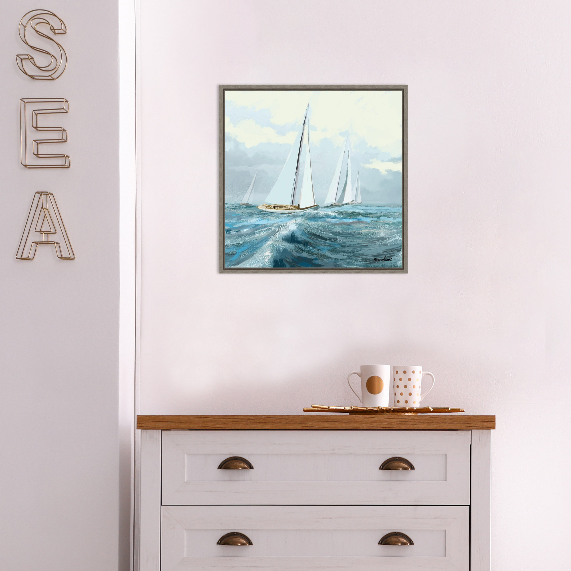 Breakwater Bay Sailing Ships III By Rick Novak Framed Canvas Art ...