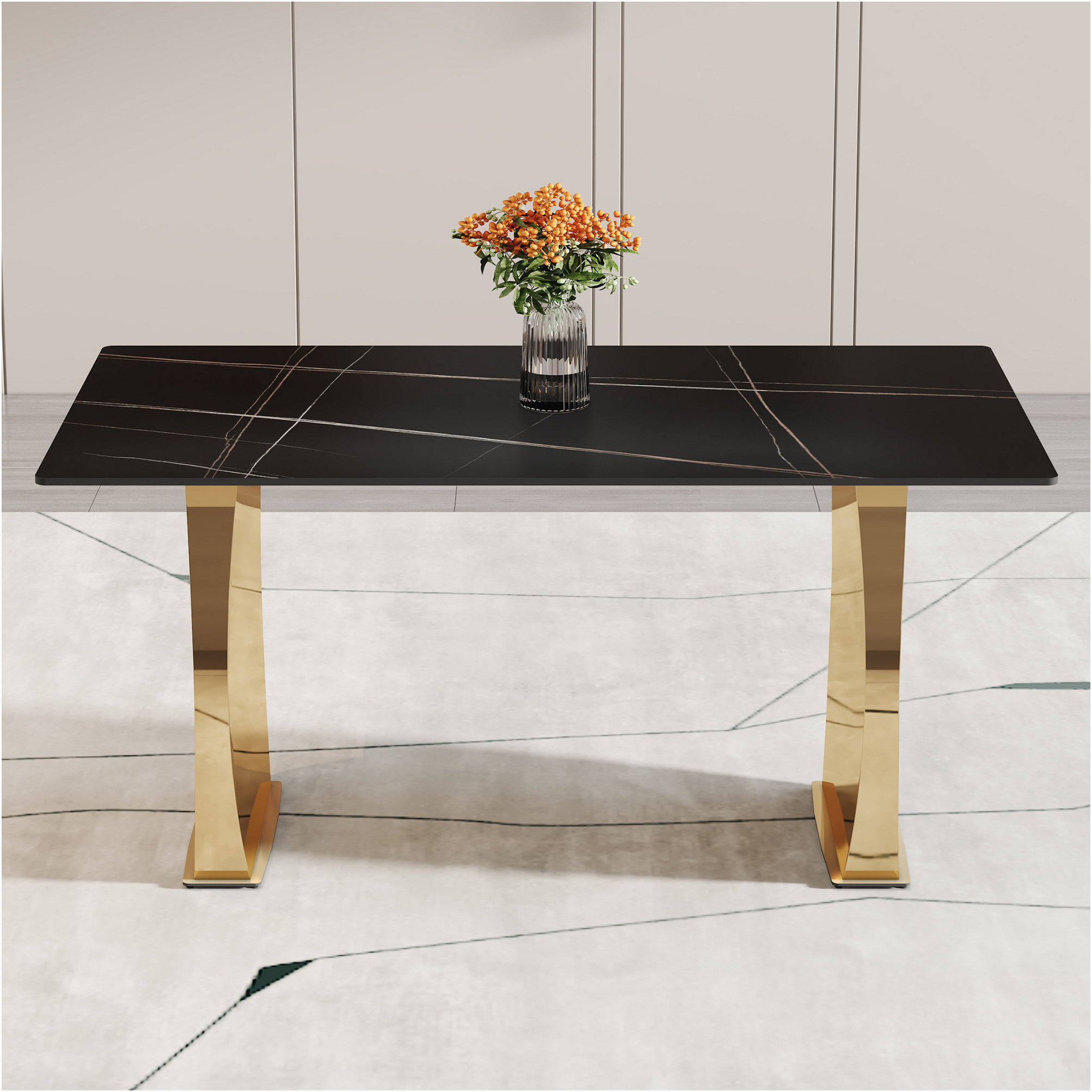 Mercer41 Modern Rectangular Table With 0.4 Inch Patterned Tabletop And ...