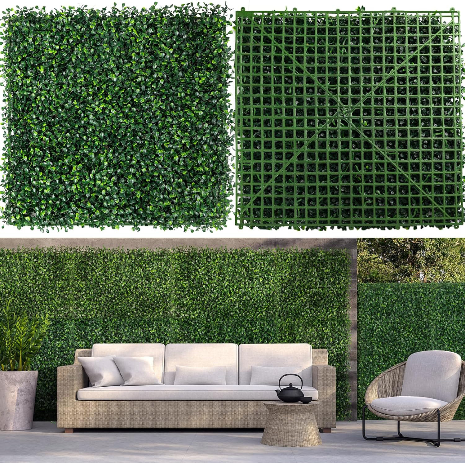 Tianqi Artificial Boxwood Plant Hedge, Green Grass Backdrop, Indoor and ...