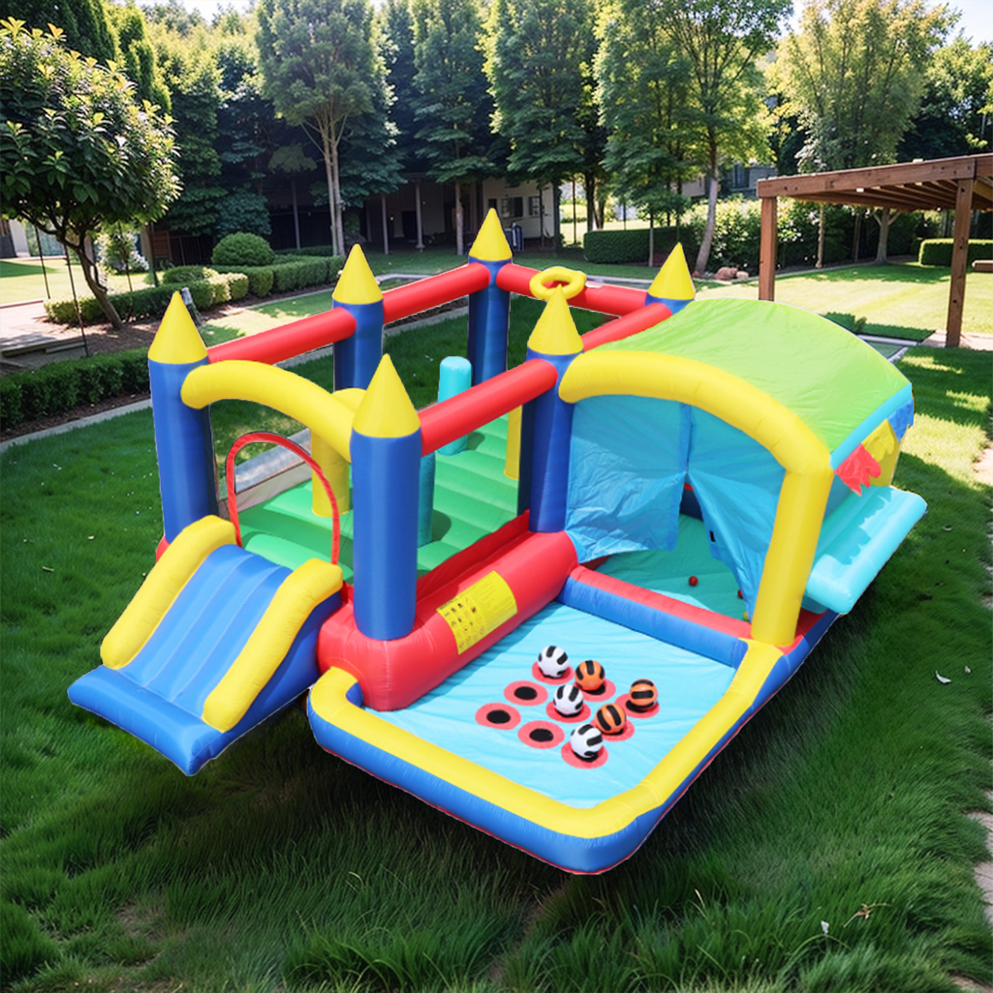 Homey. 7 In 1 Inflatable Jump Bounce House With Ball Pit And Obstacles ...