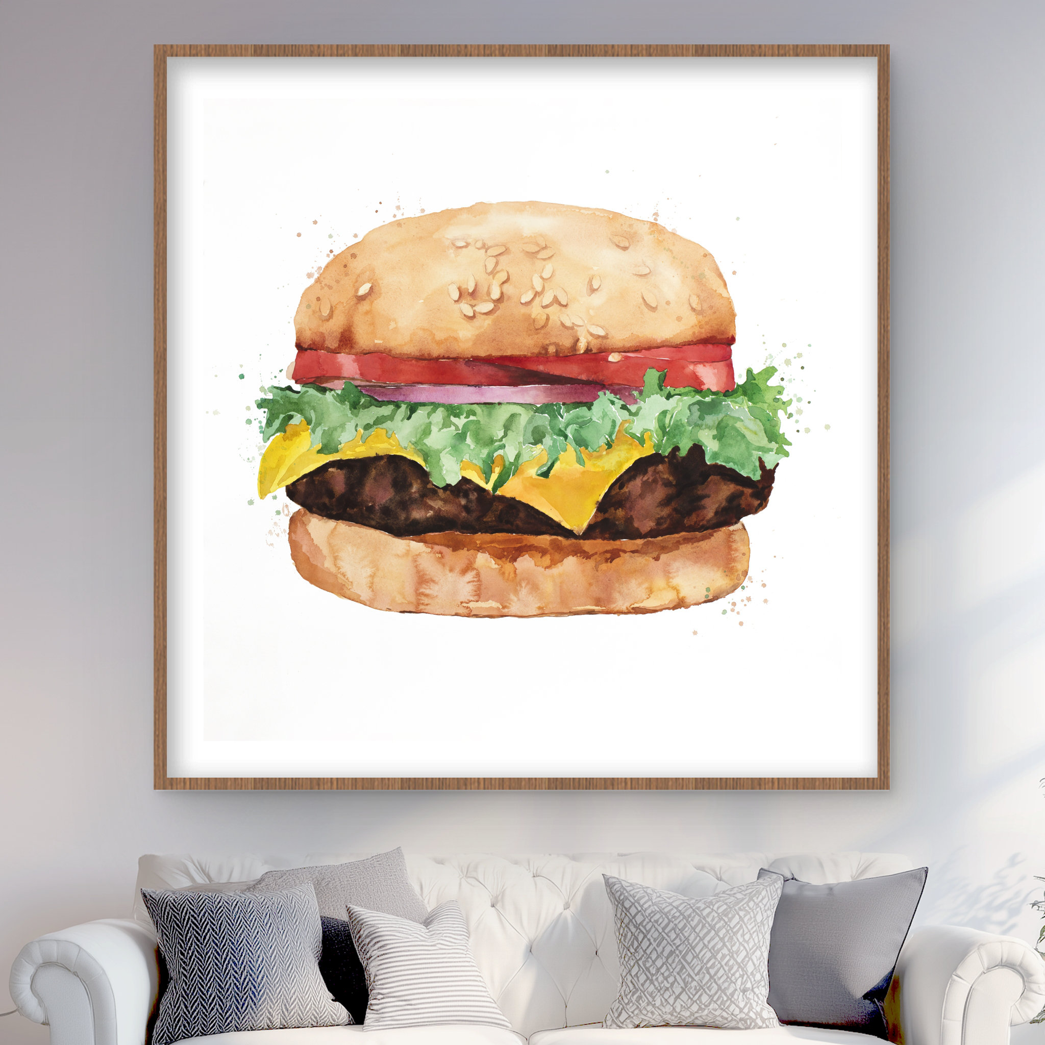 Lark Manor™ Watercolor All Dressed Cheeseburger Print | Home Decor Art ...