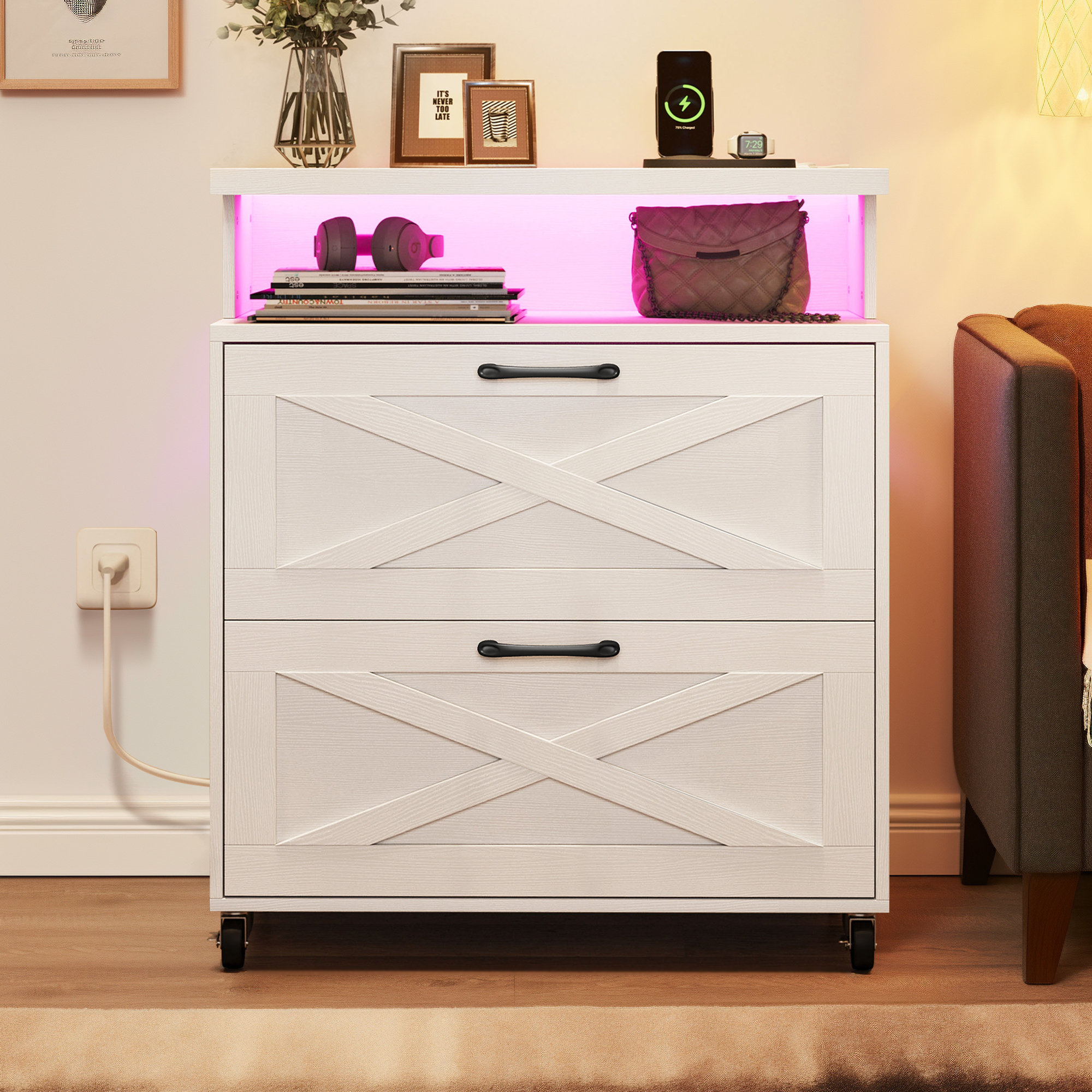 Wade Logan® Branasia Wood 2 Filing Drawers Cabinet with 4 Hanging File ...