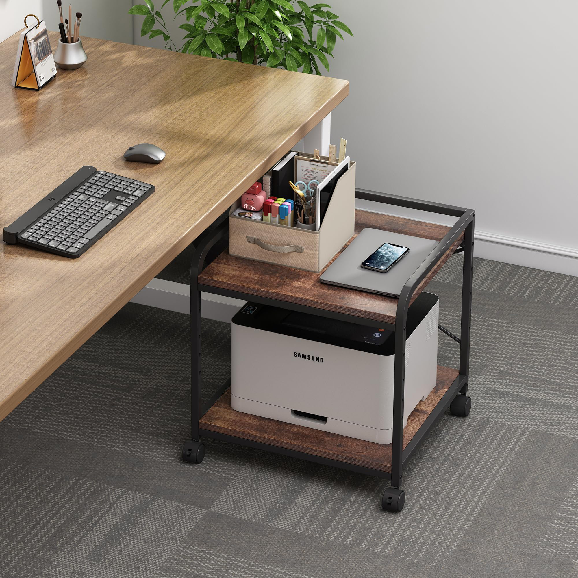 COAHAHA Under Desk Printer Stand, 2-Tier Adjustable Printer Cart ...