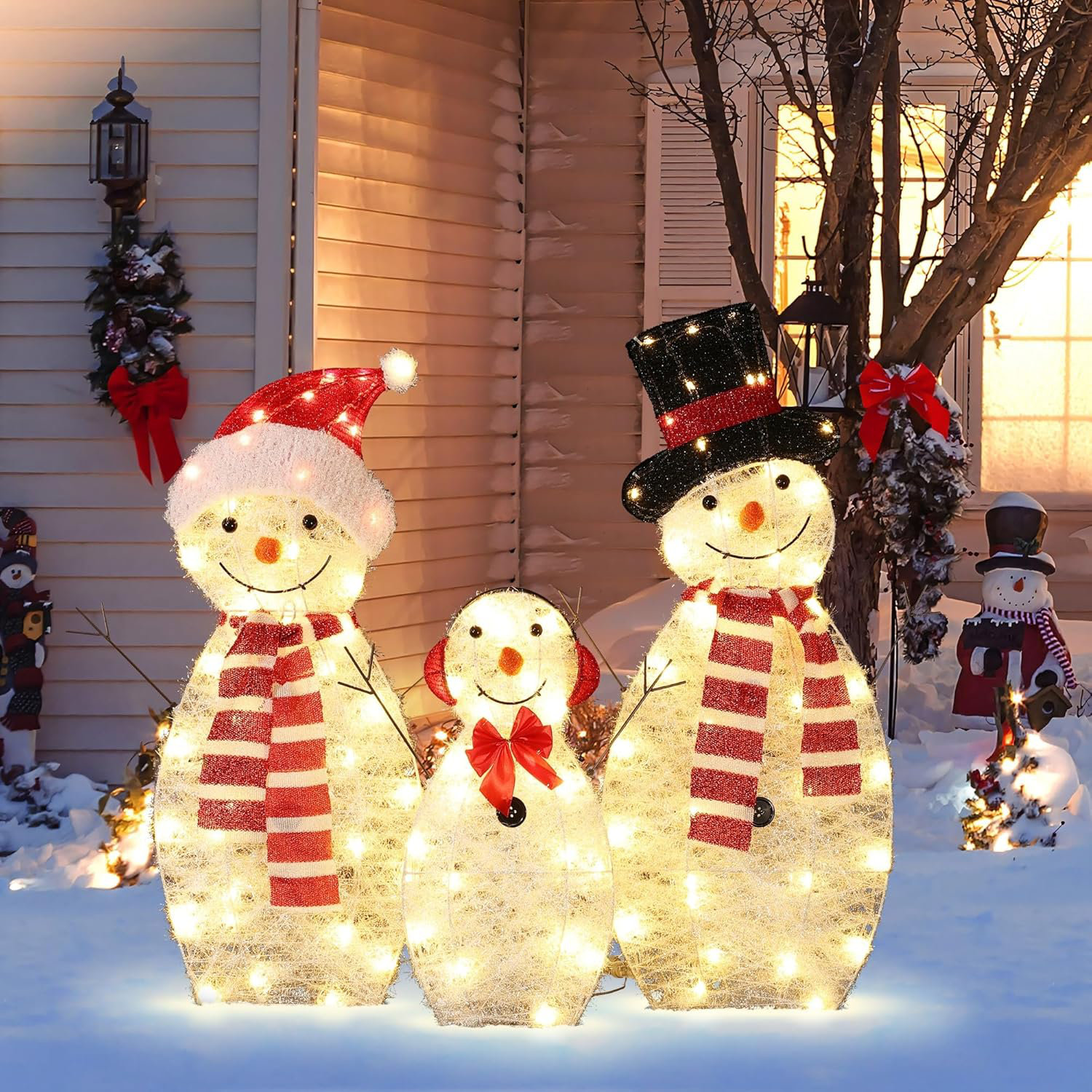 The Holiday Aisle® 3 Pieces Lighted Snowman Christmas Decorations ...