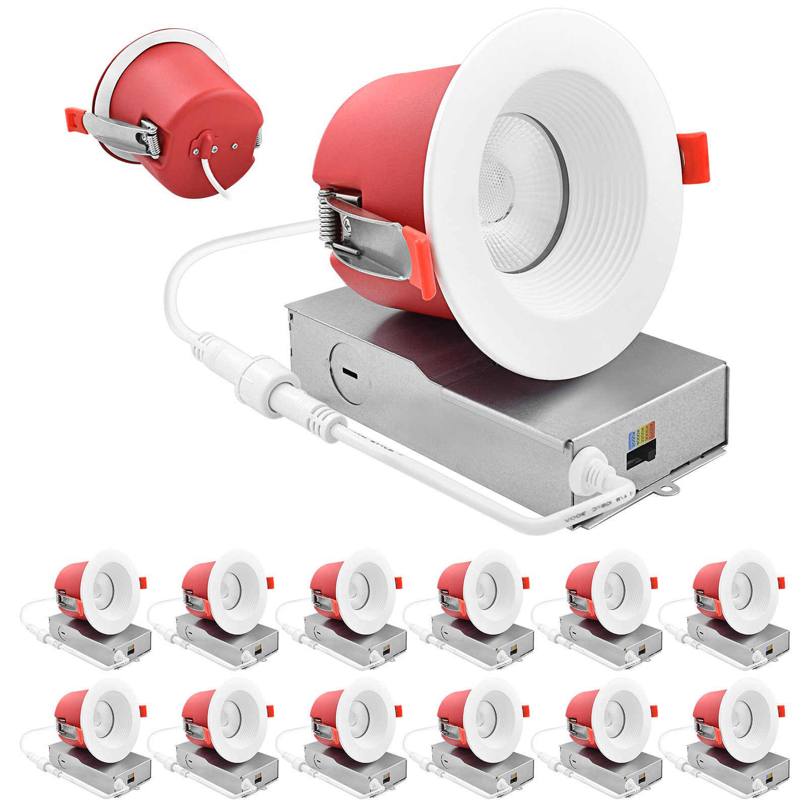 Luxrite 12-Pack 4 Inch LED Recessed Light J-Box 5CCT 2700K-5000K 2 Hour ...