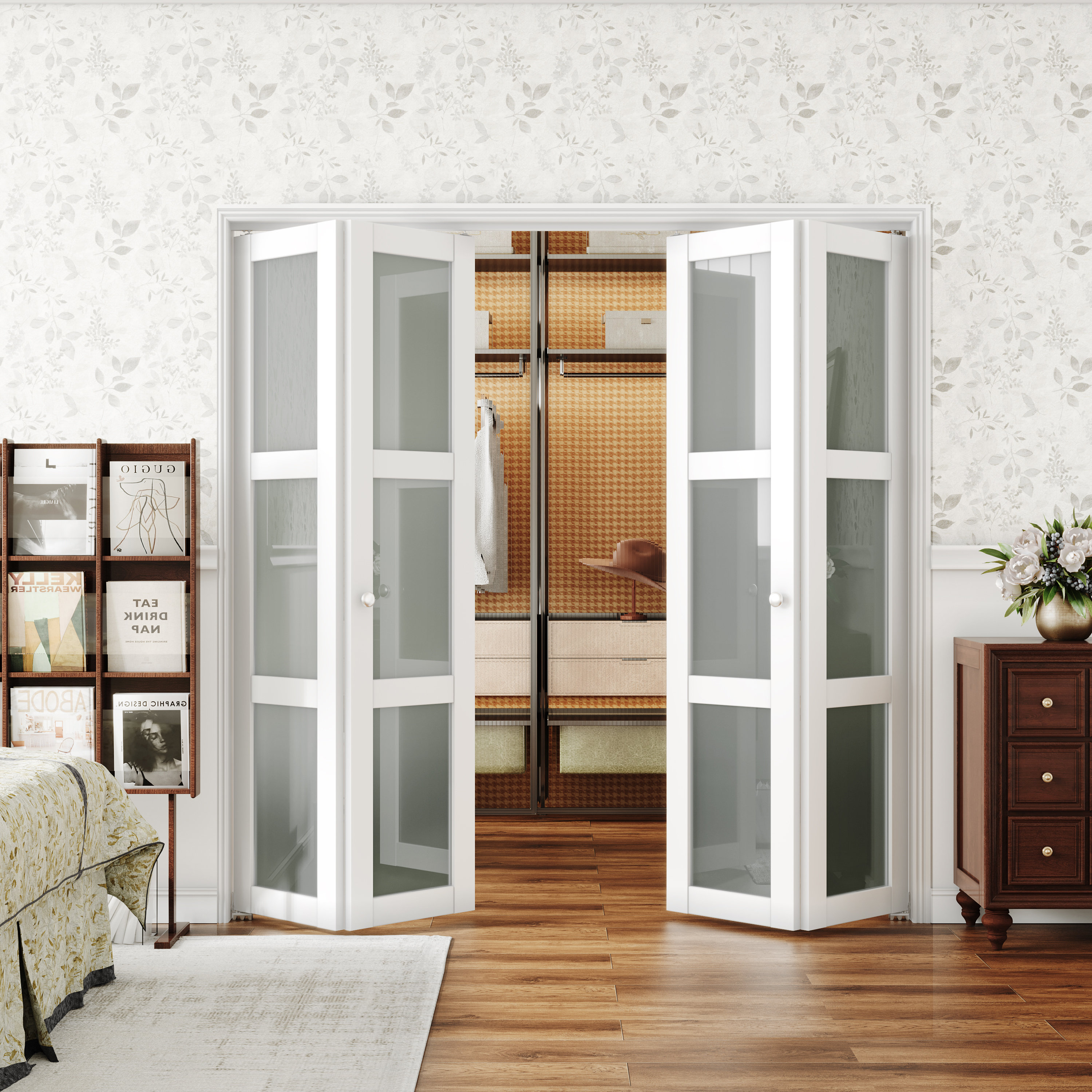 CHIC MODE Double Bifold Doors 3 Lite Frosted Glass Solid Manufactured ...