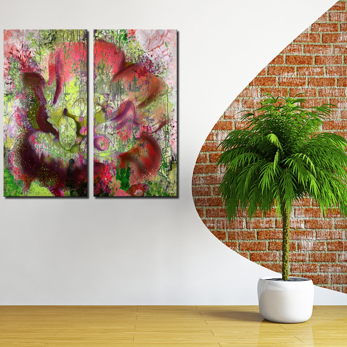 Ebern Designs Painted Petals LVI - 2 Piece Wrapped Canvas Graphic Art ...