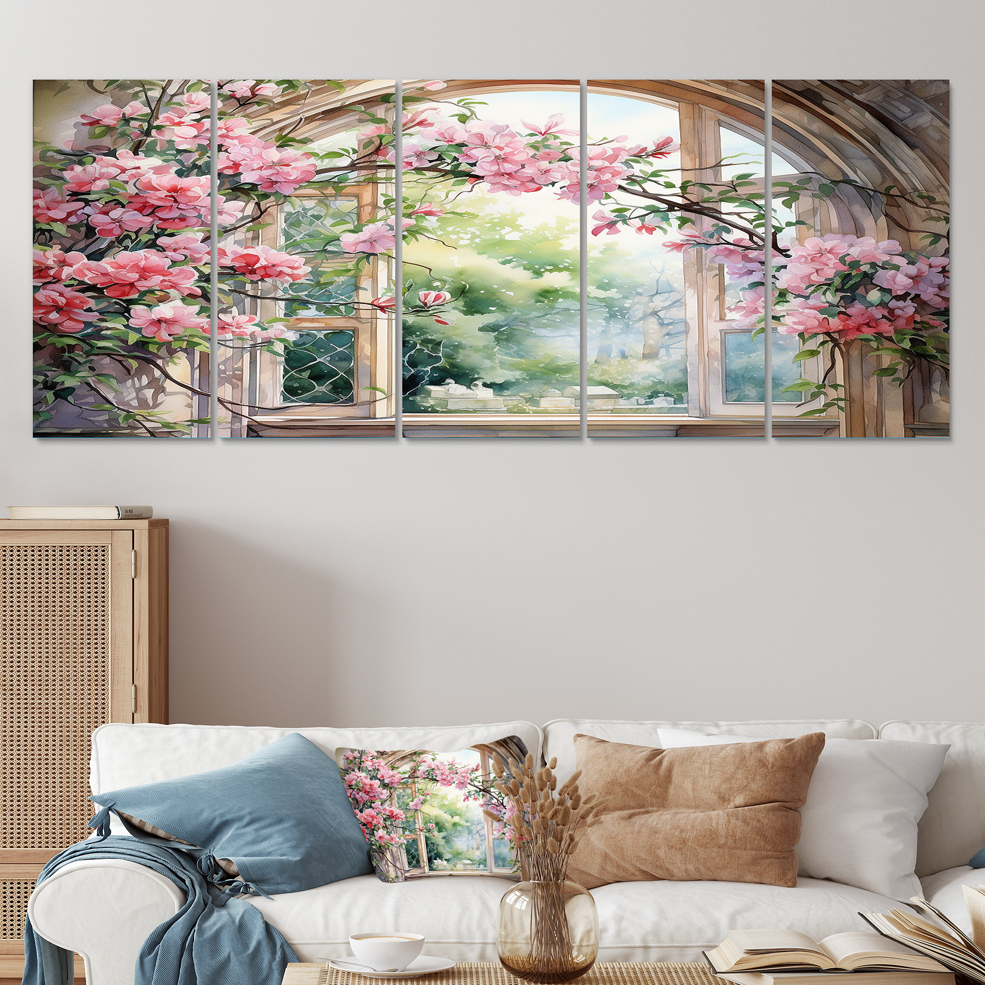 Red Barrel Studio® Pink Blossoming Country Window Gaze IV - Window 5 ...